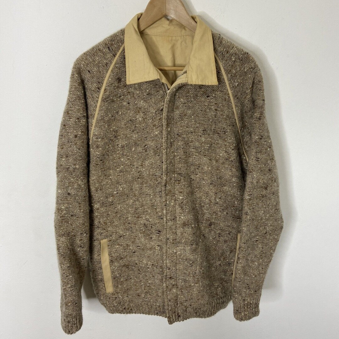 Vintage Shetland Scotland Wool and Canvas Bomber Jacket Men M Boho 60s ...