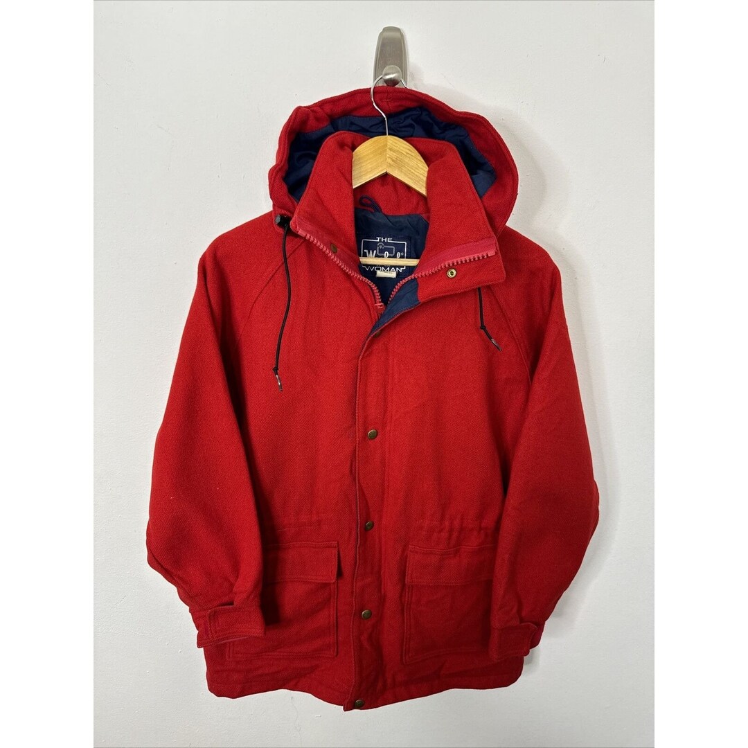 Vintage Woolrich Red Hooded Wool Coat Jacket 100% Wool Lined Size M ...