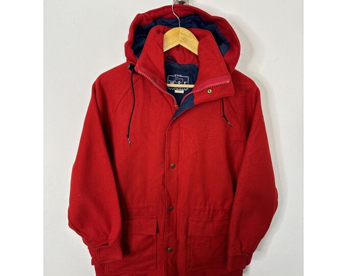 Vintage Woolrich Red Hooded Wool Coat Jacket 100% Wool Lined Size M ...