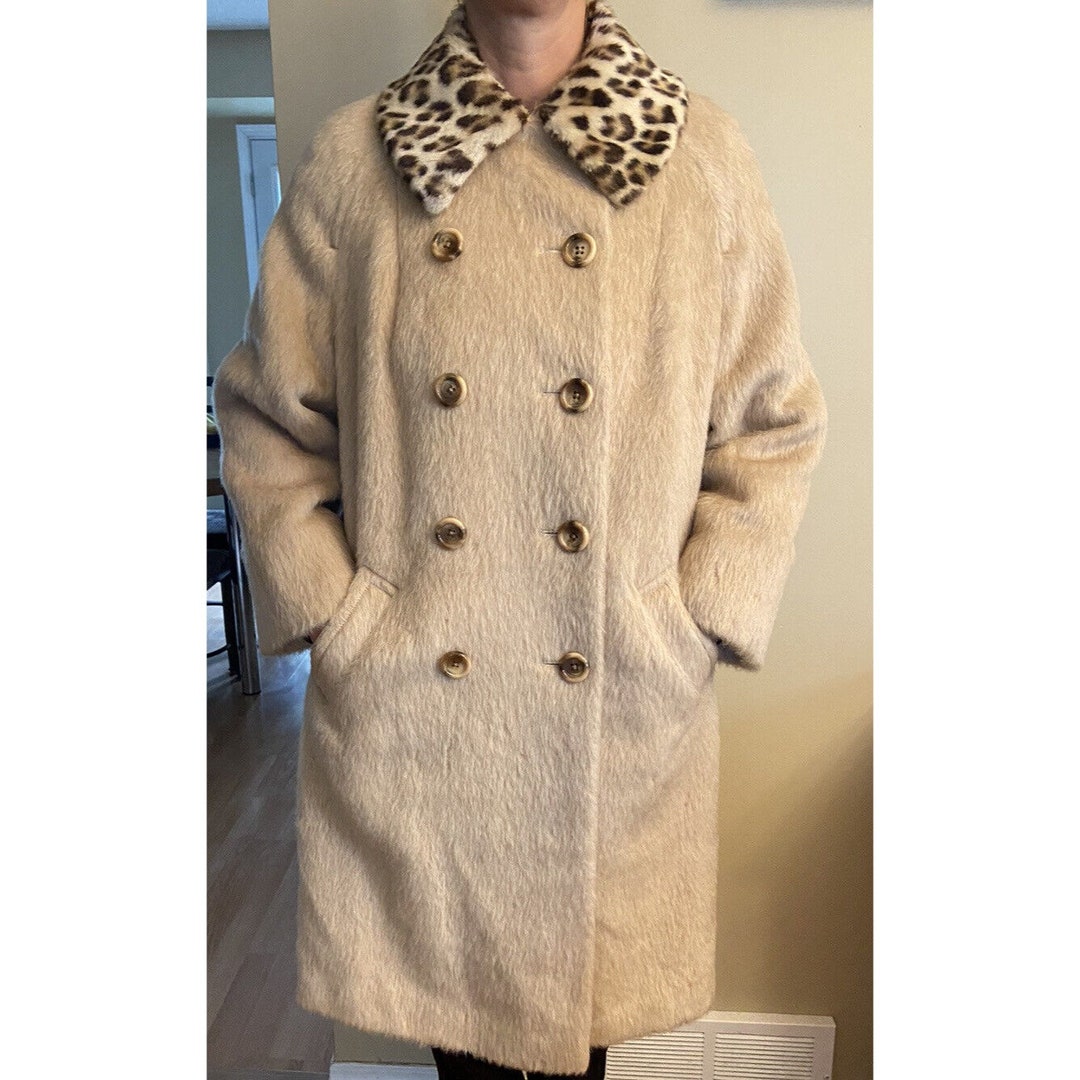 Vintage Eastex Woman 20 England 100% Mohair Overcoat Leopard Print Pea ...