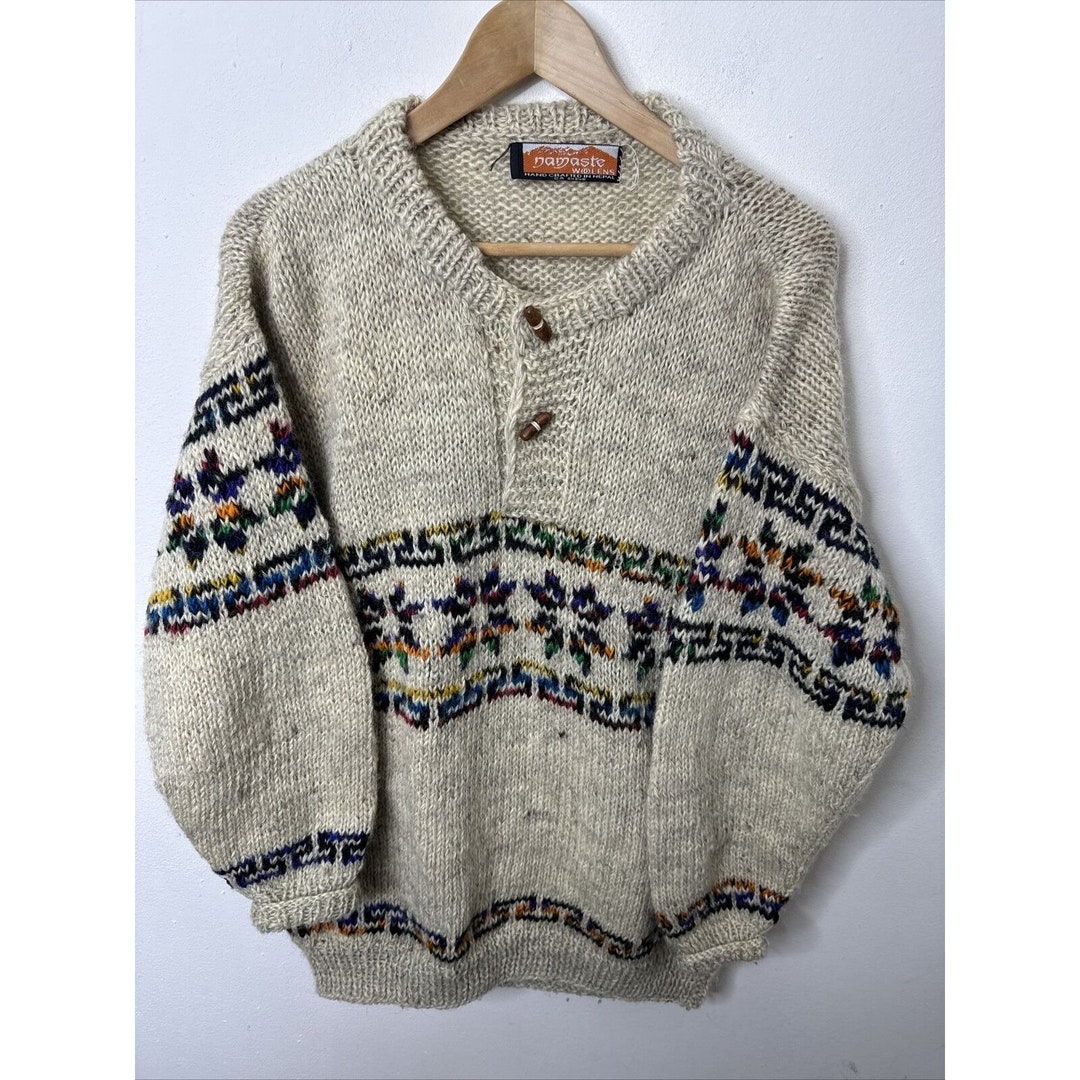 Namaste Sweater Chunky Hand Knit Himalayan 100% Wool Made in Nepal ...