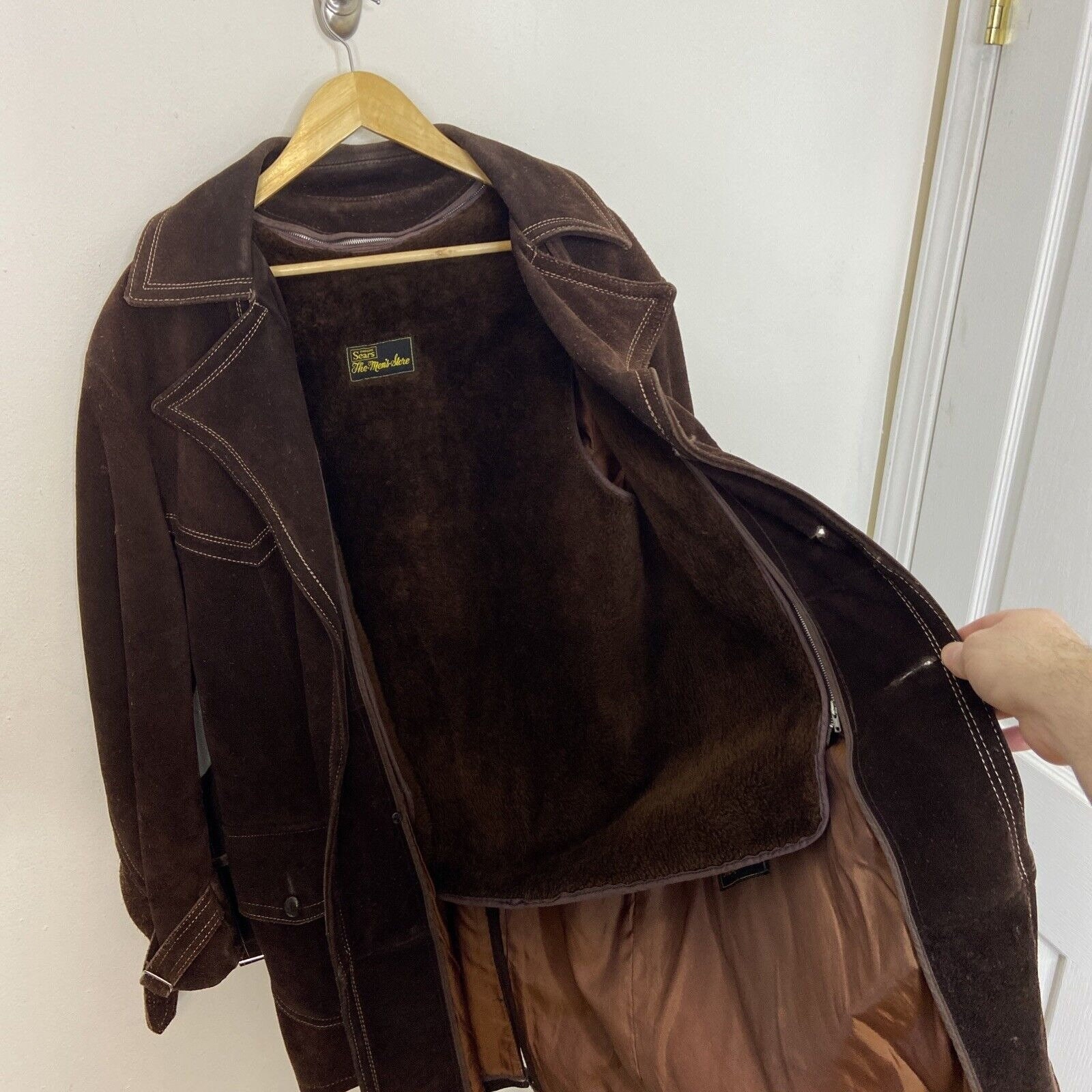 Vintage Sears Western Heavy Suede Leather Coat Ranch Cowboy Roughout ...