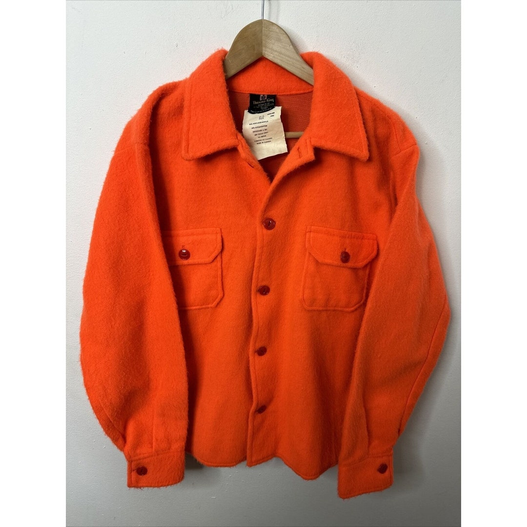 Vintage Thermal King Men L Bright Orange Hunting Fleece Button Shirt ...