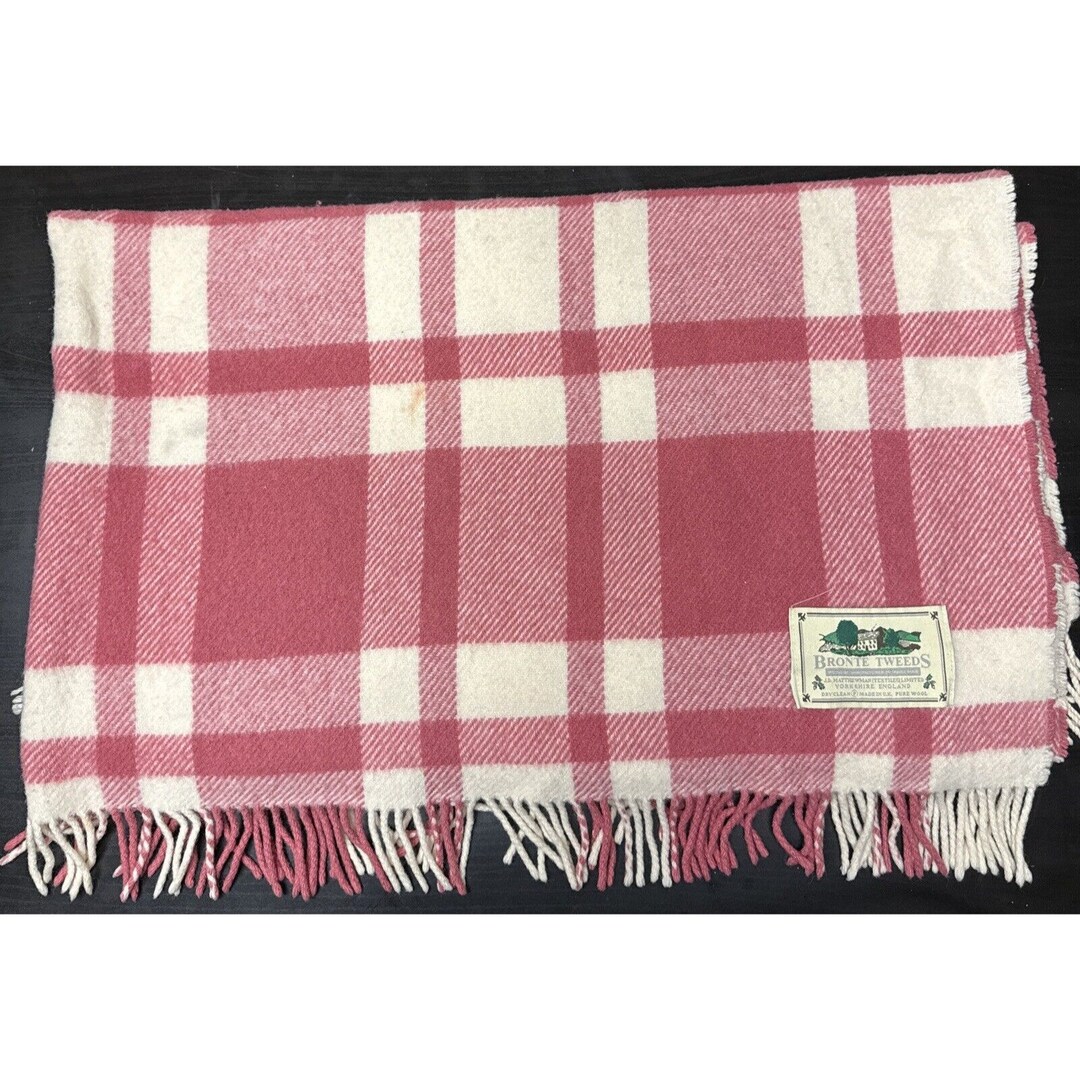 Vintage Bronte Tweeds All Wool Purple Red Pink Plaid Blanket Throw ...
