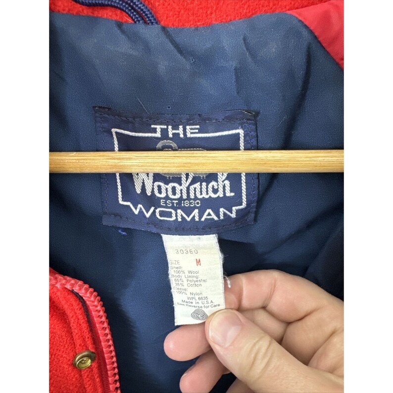 Vintage Woolrich Red Hooded Wool Coat Jacket 100% Wool Lined Size M ...