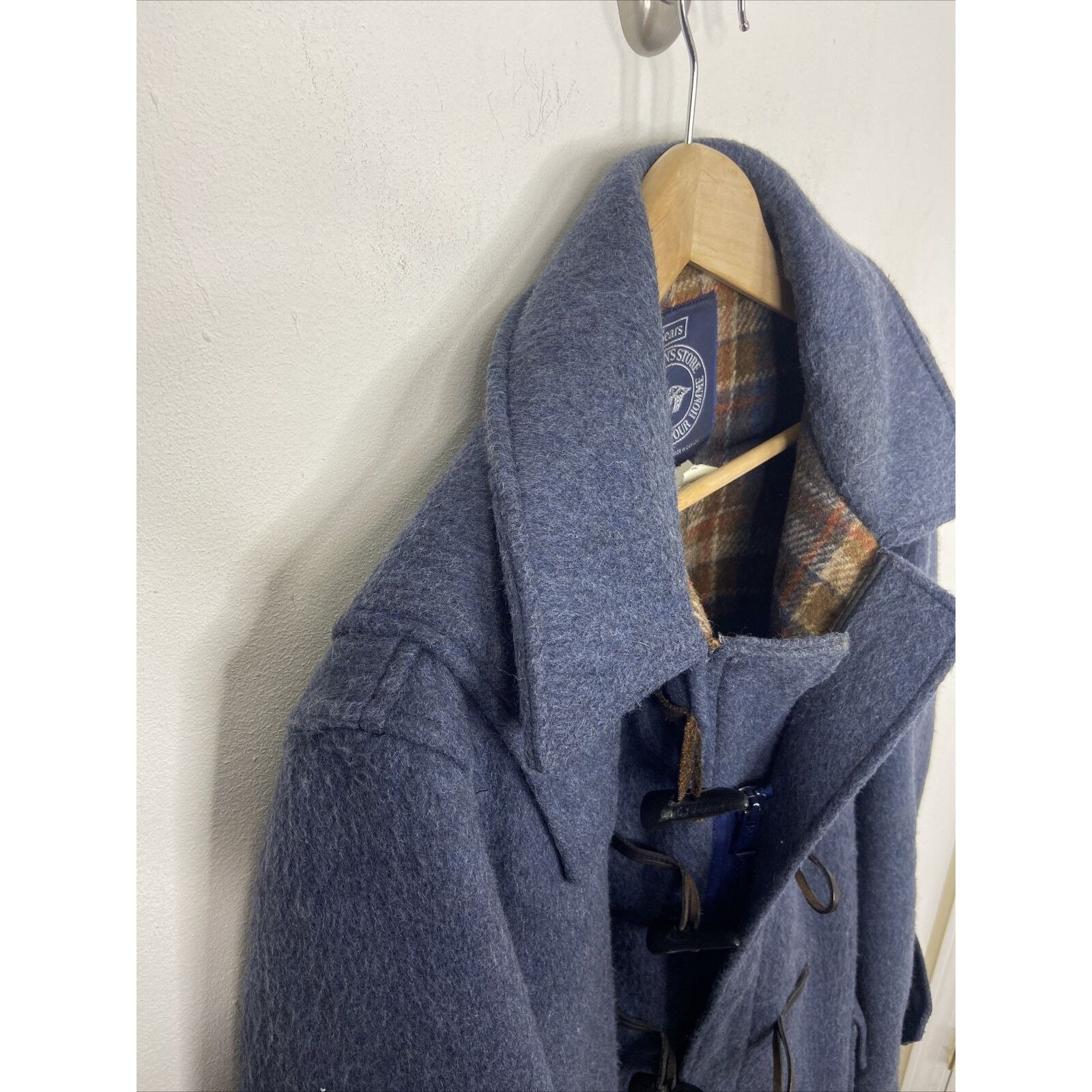 Vintage Sears Wool Men 44 L Duffle Coat Toggle Plaid Lining Blue - Etsy