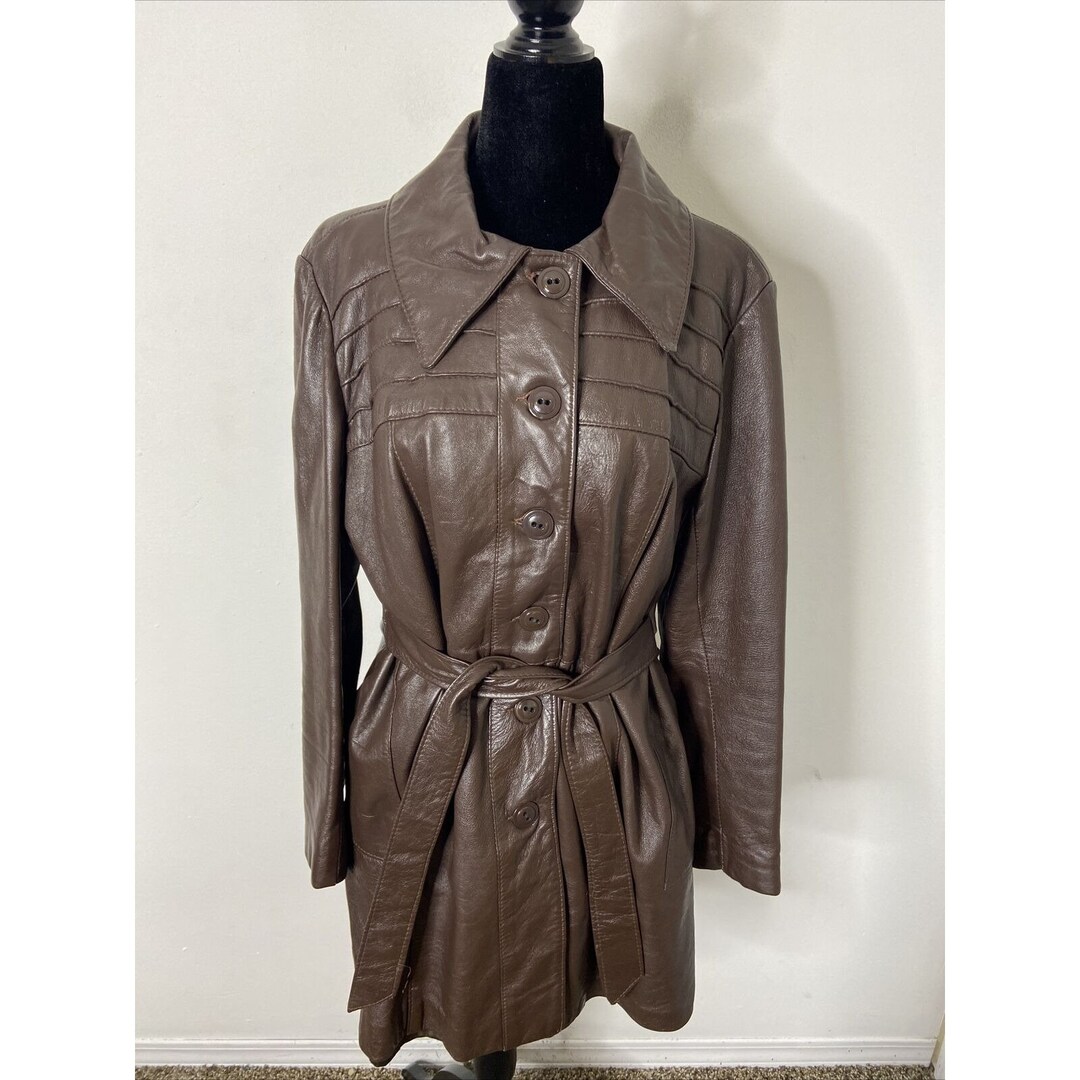 Sears Quebec Woman M/L 70s Brown Leather Chocolate Coat Lined Belted ...