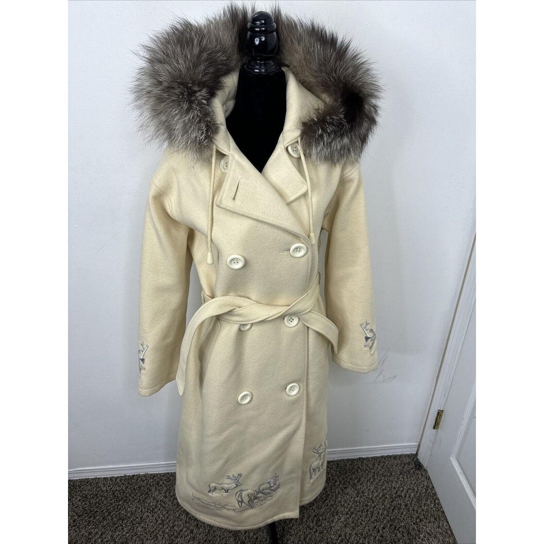Vintage Women L Northern Sun Inuit Embroidered Fur Trim Coat Parka ...