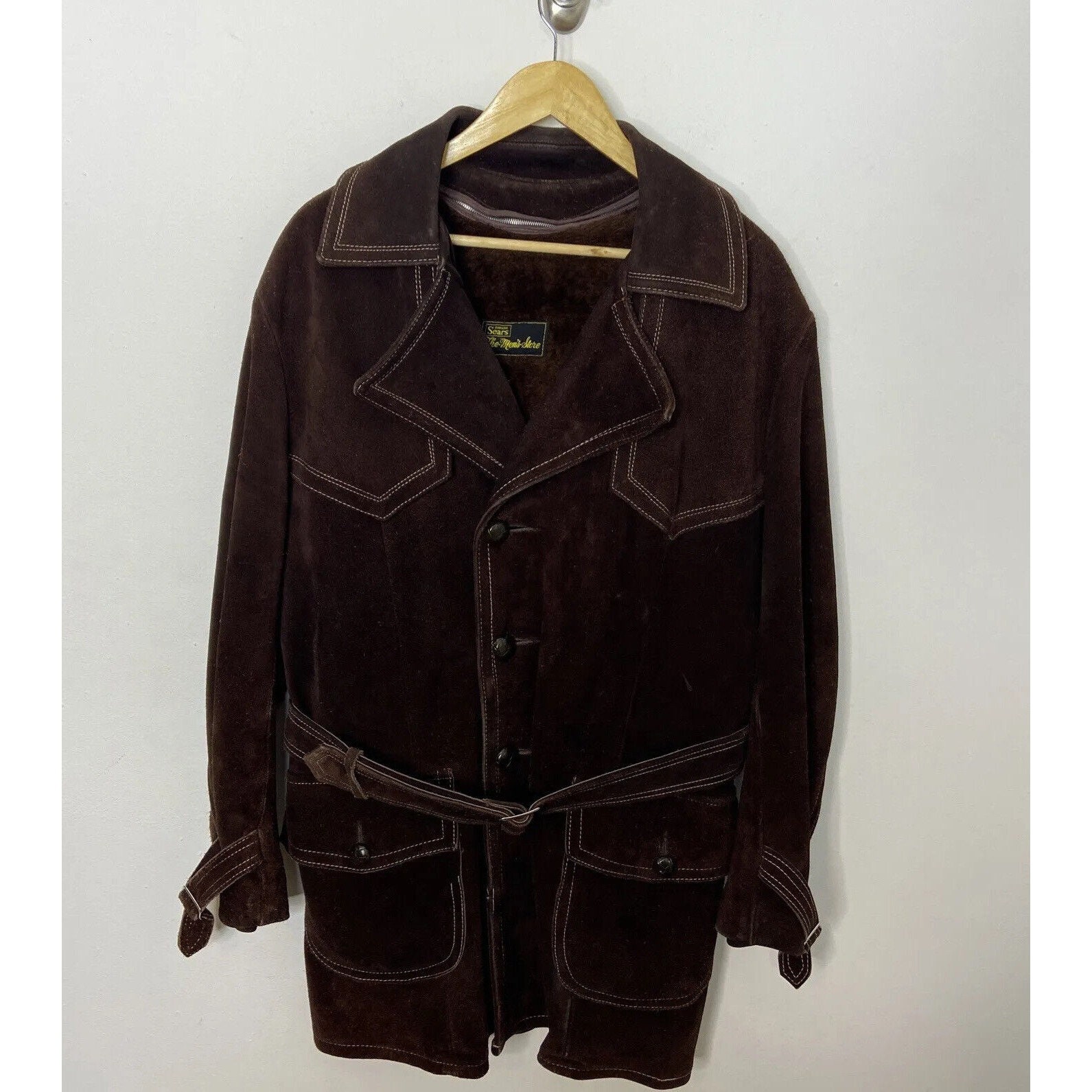 Vintage Sears Western Heavy Suede Leather Coat Ranch Cowboy Roughout ...