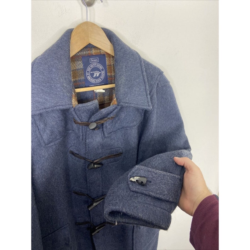 Vintage Sears Wool Men 44 L Duffle Coat Toggle Plaid Lining Blue - Etsy