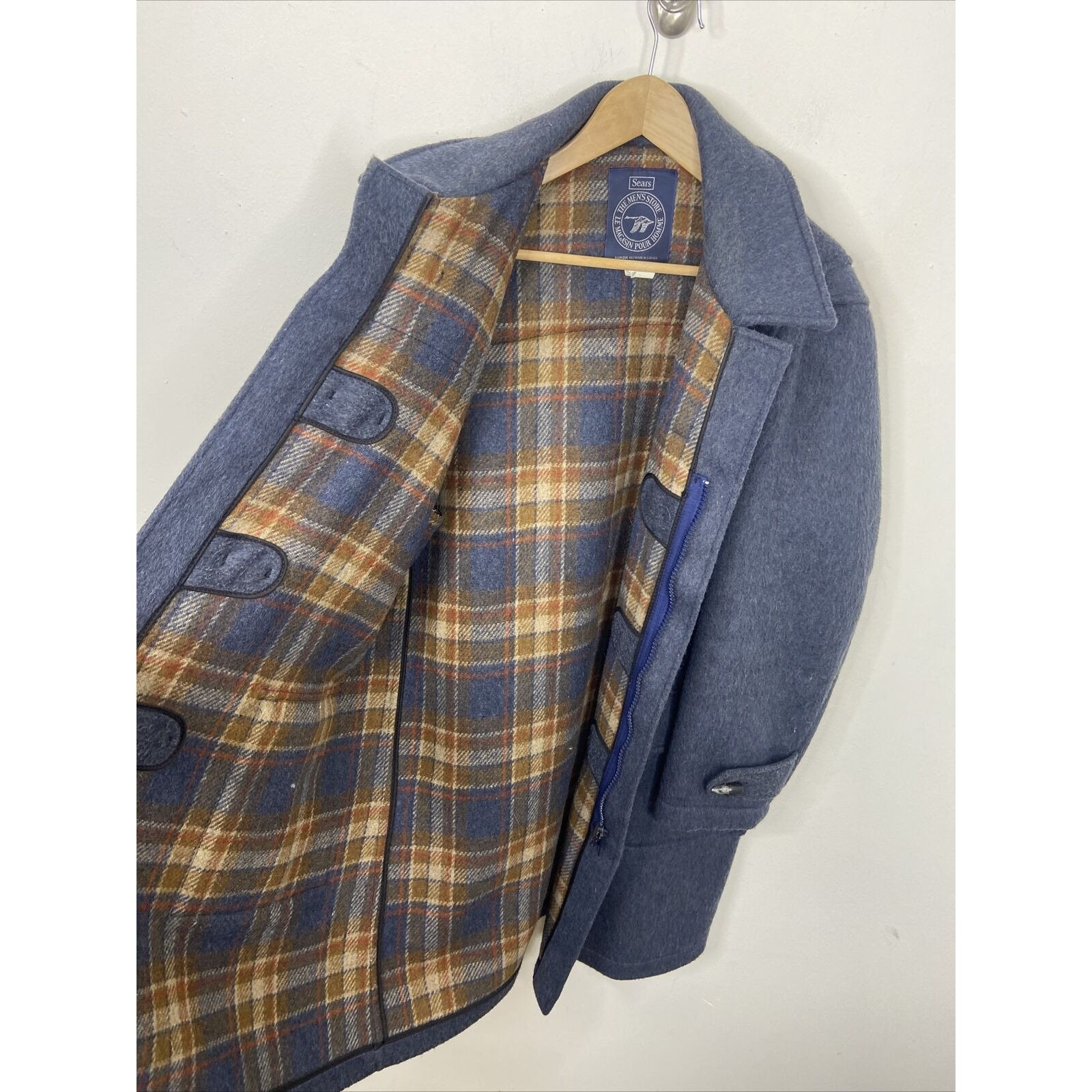 Vintage Sears Wool Men 44 L Duffle Coat Toggle Plaid Lining - Etsy