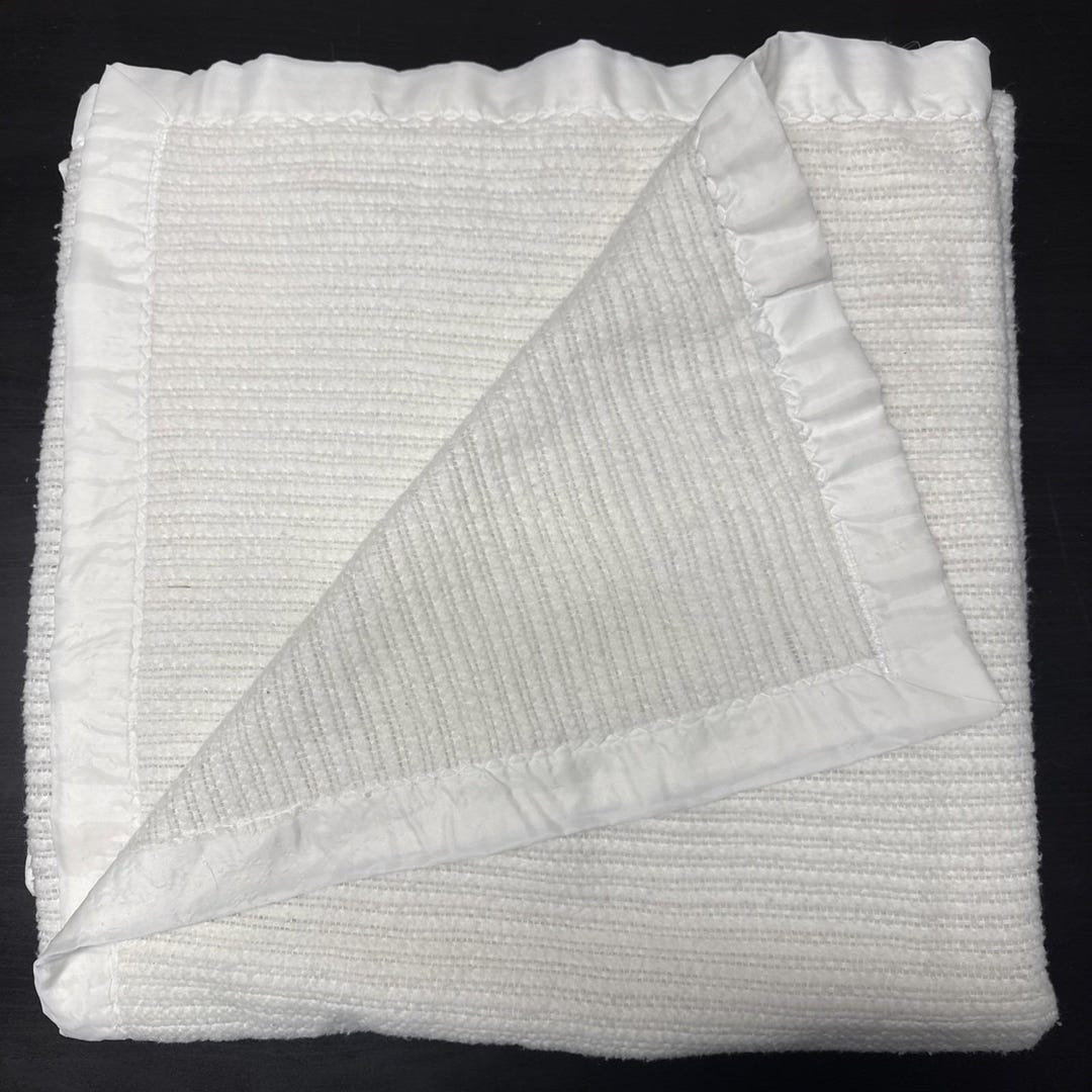 Vintage Waffle Weave Satin Trim White Acrylic Blanket 106X90 - Etsy