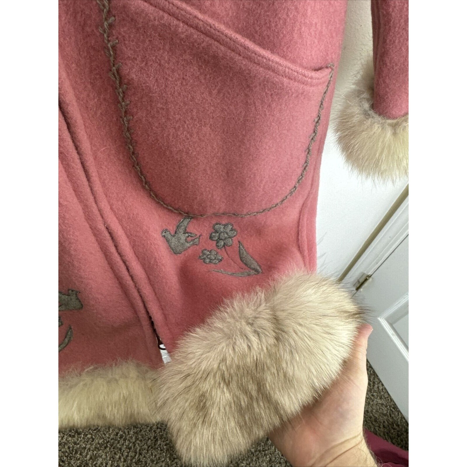 Vintage Inuit Parka Coat Embroidered Woman S/M Fox Fur Trim Hood Purple ...