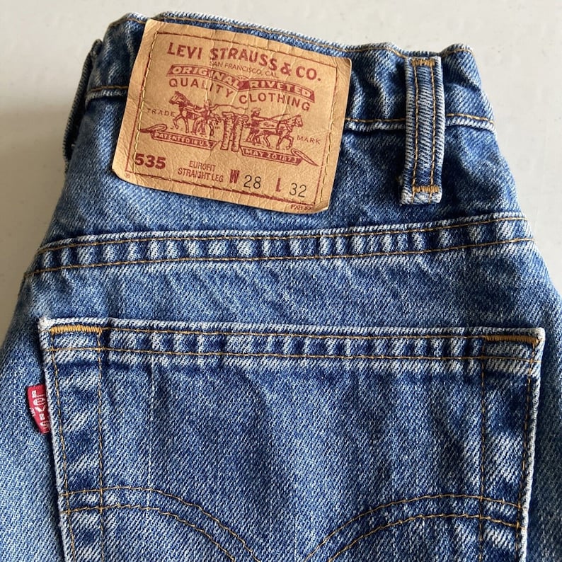 Levis Vintage 535 Euro Fit Straight Baggy Men 28x32 90s Blue - Etsy
