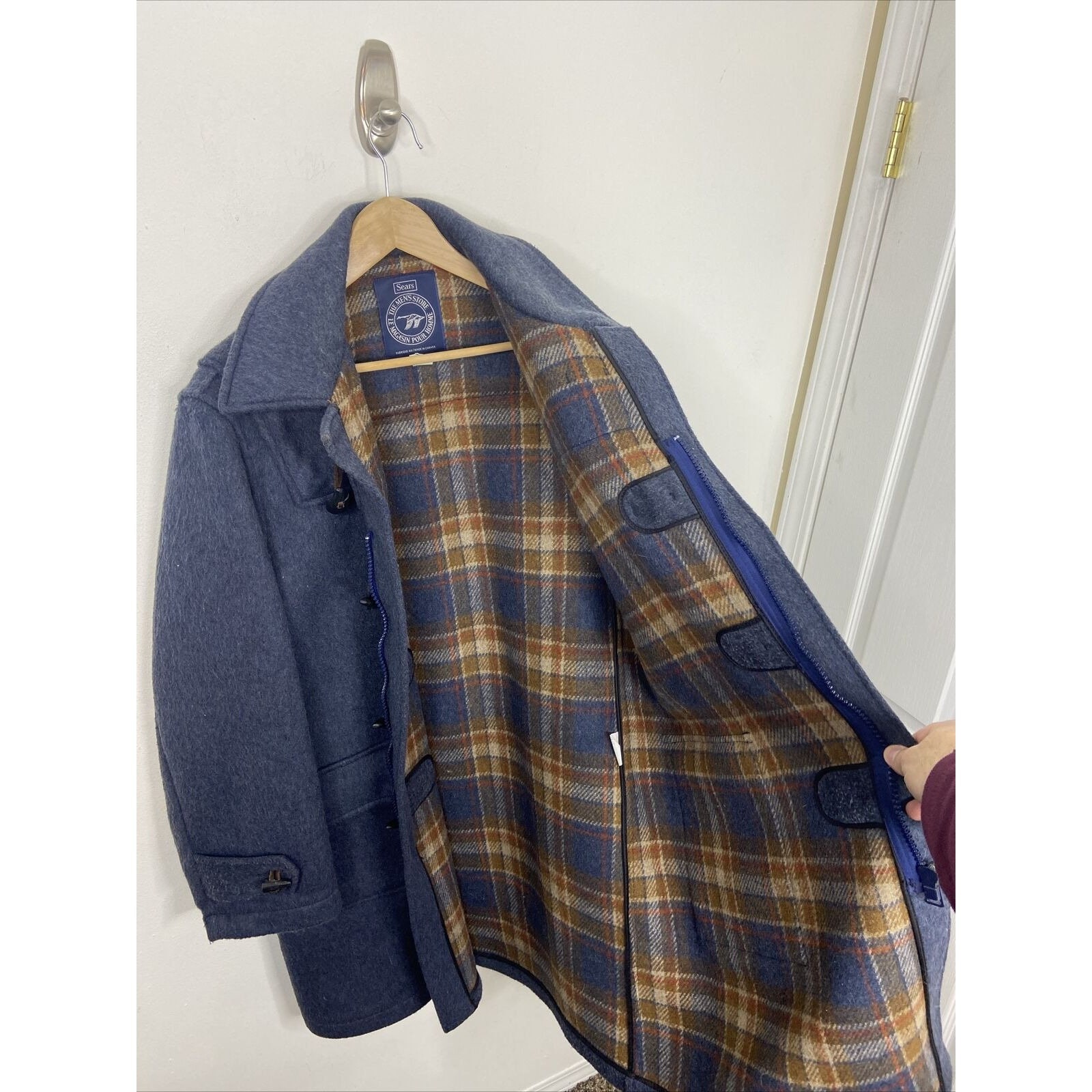 Vintage Sears Wool Men 44 L Duffle Coat Toggle Plaid Lining - Etsy