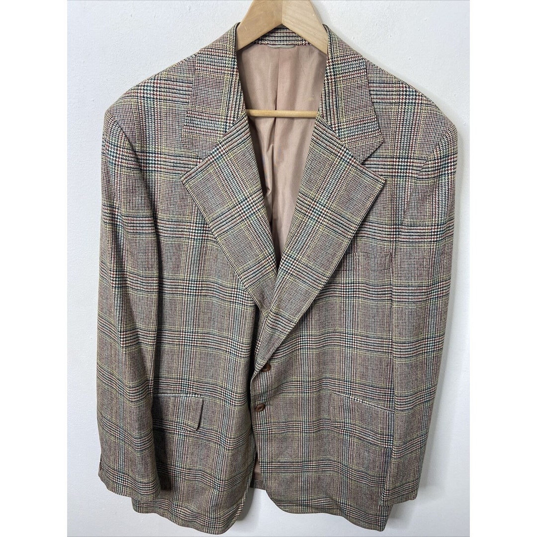 Vintage 70s College Hall Men 46L Tall Check Sports Coat Blazer Hipster ...