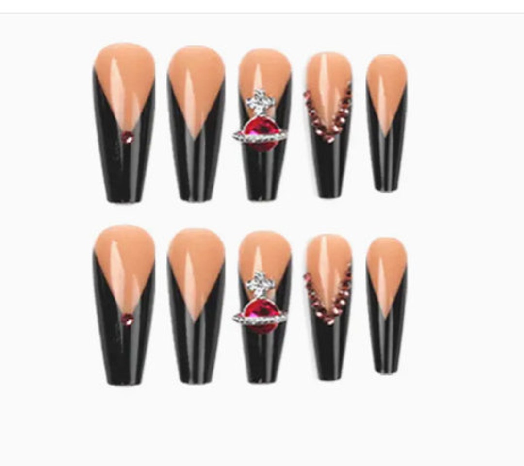 Press on Nails Black Pink Galaxy Planet Orb 24 Pieces - Etsy