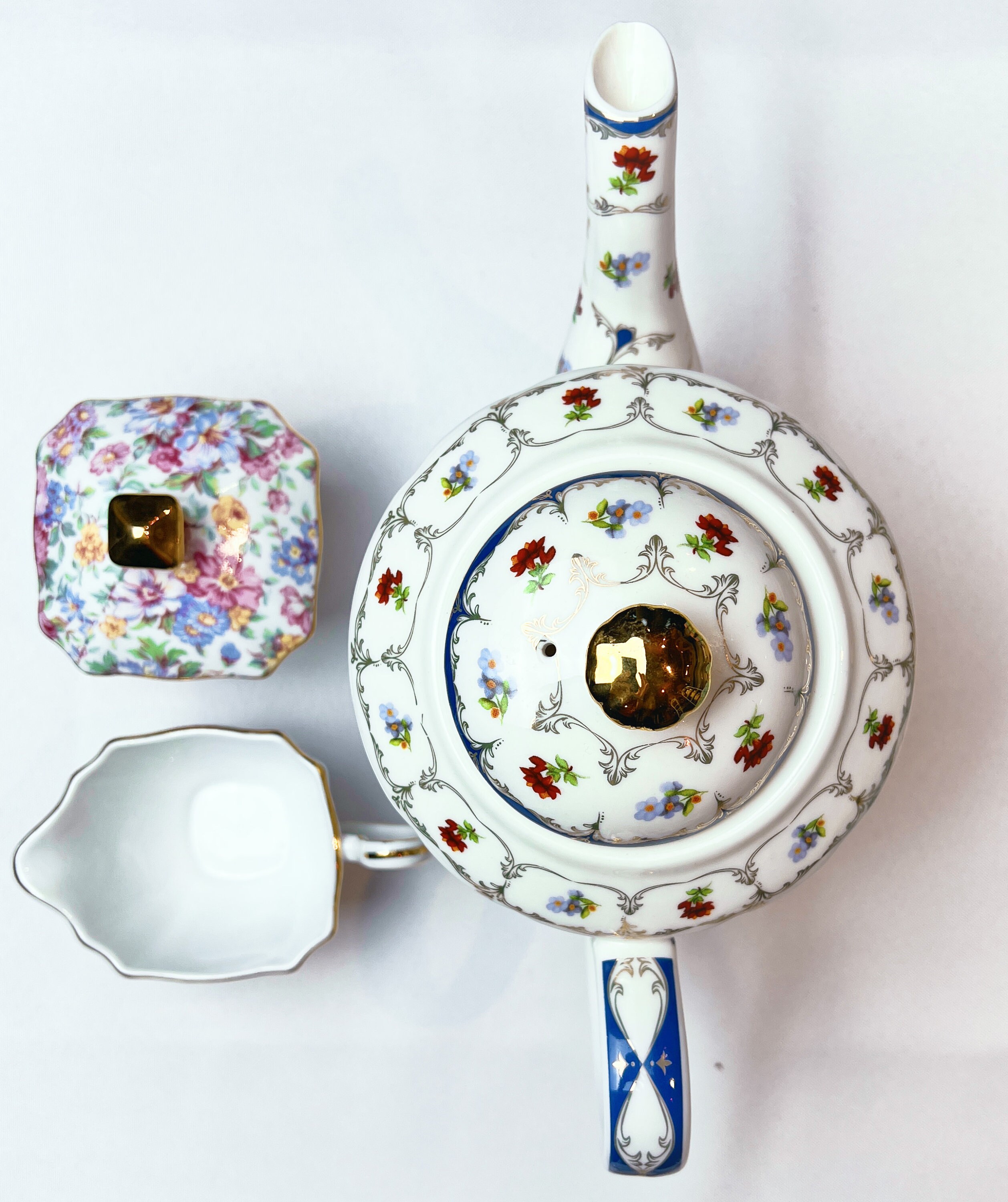 Vintage Royal Blue Godinger Floral Garland Teapot FREE Shipping - Etsy