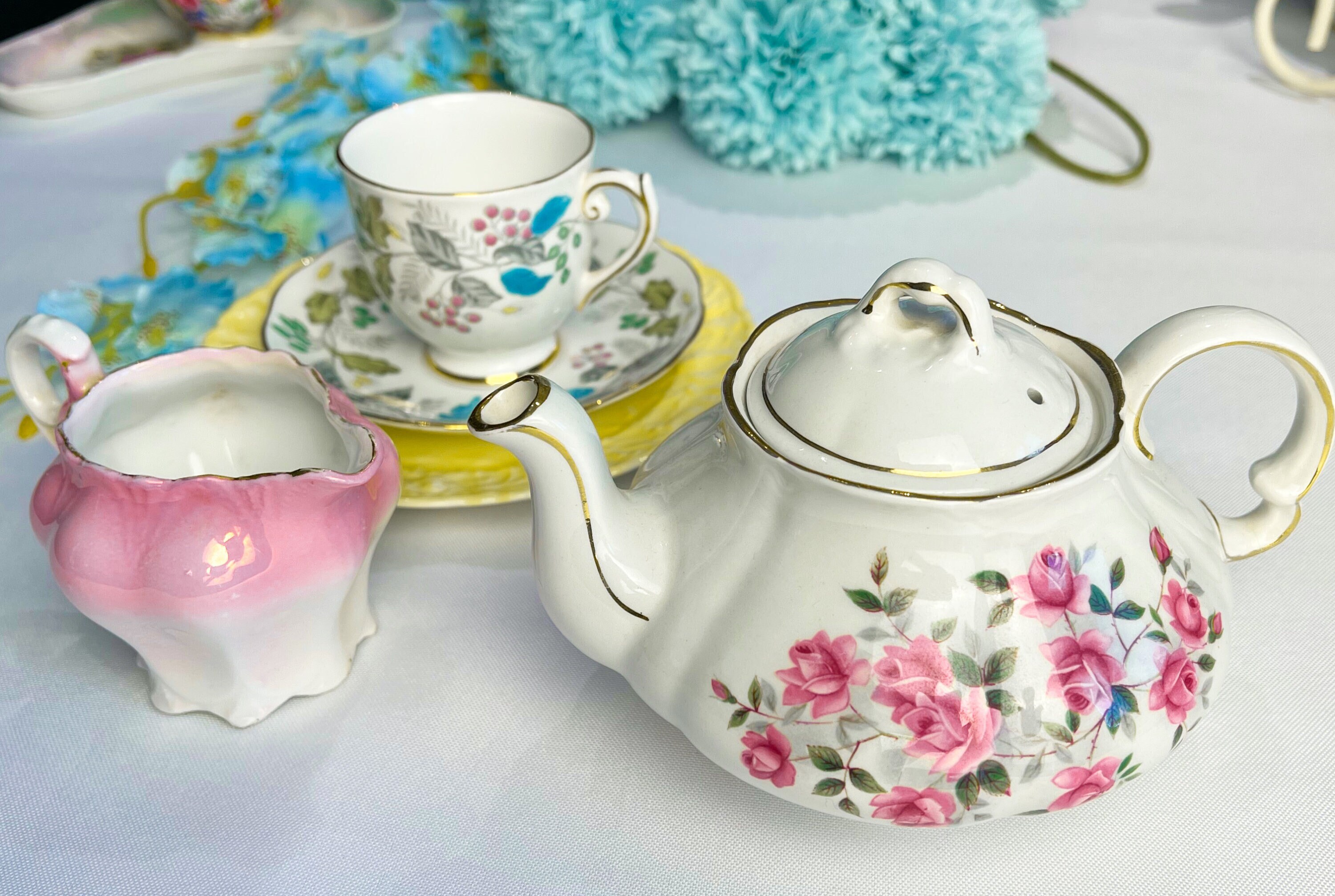 Dainty Vintage Floral Teapot Party Set in 3 Vintage Patterns- Rose ...