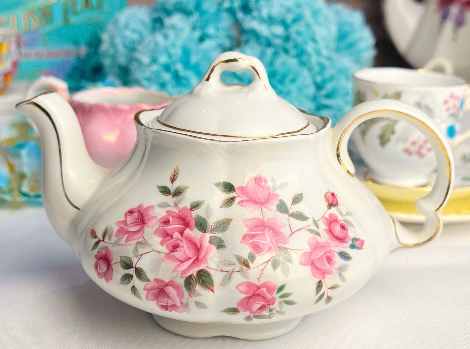 Dainty Vintage Floral Teapot Party Set in 3 Vintage Patterns- Rose ...