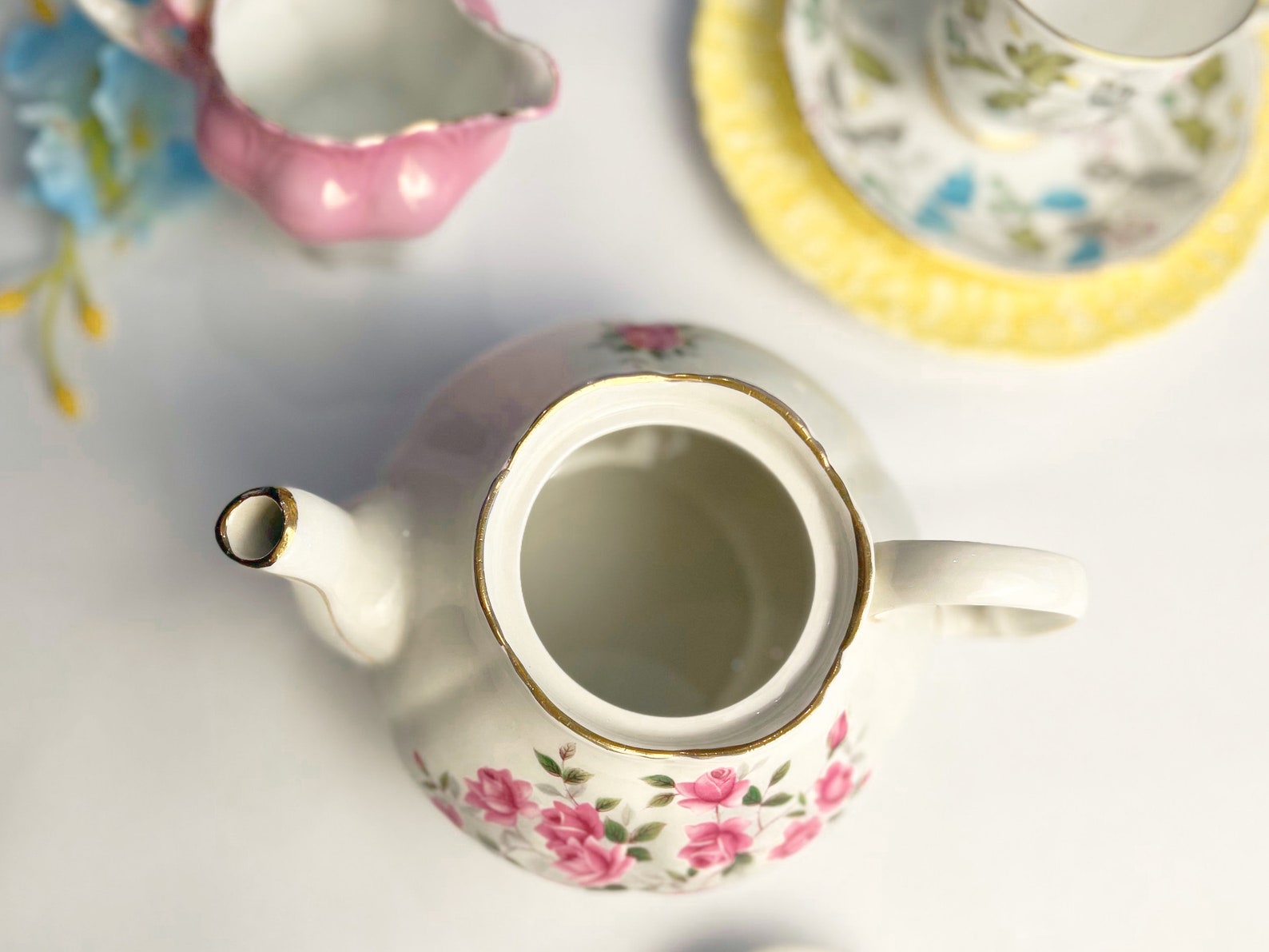 Dainty Vintage Floral Teapot Party Set in 3 Vintage Patterns- Rose ...
