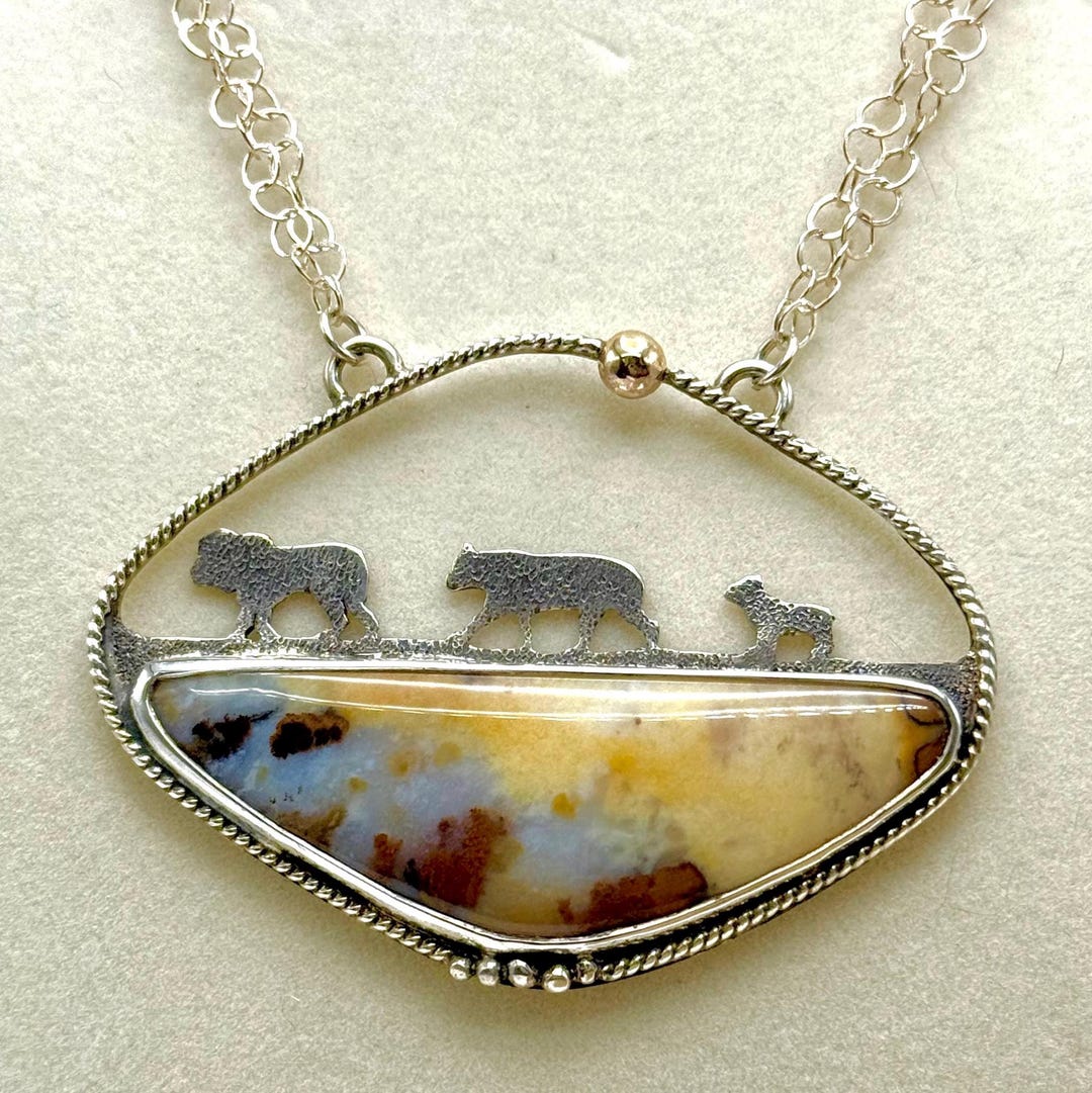Jasper, Sterling Silver, and 18k Yellow Gold Lion Horizon Pendant ...