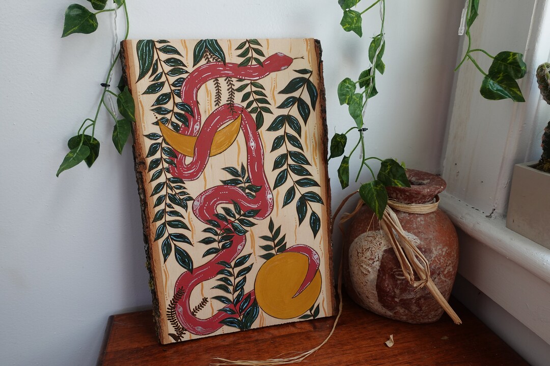 SNAKE and MOON Wood Burnt Sign Pyrography - Etsy
