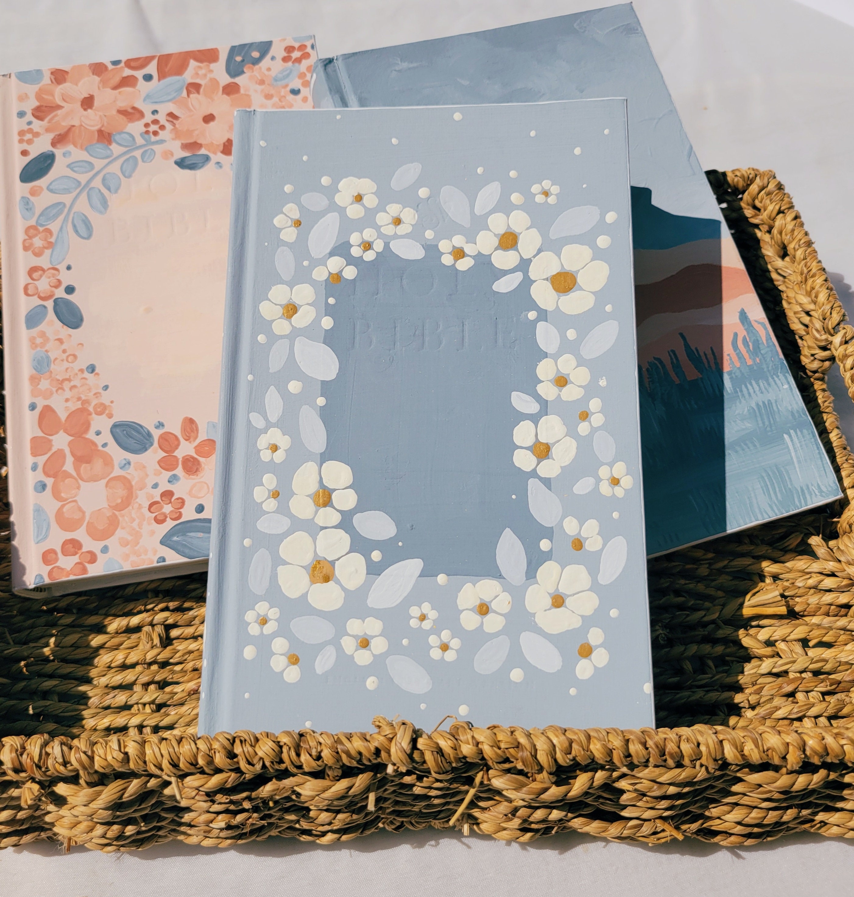 Painted Blue Flower Bible, Floral Bible With Custom Name, Blue Bible ...