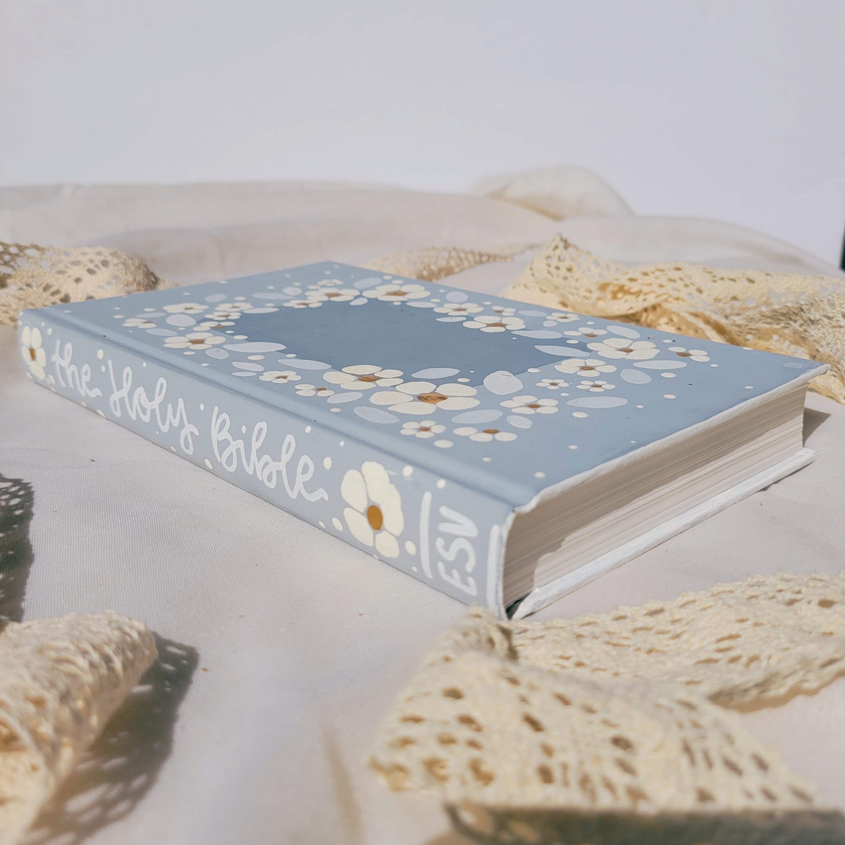 Painted Blue Flower Bible, Floral Bible With Custom Name, Blue Bible ...