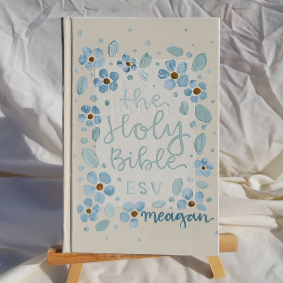 Blue Flower Bible for Girl, Custom Painted Bible, ESV Bible With Custom ...