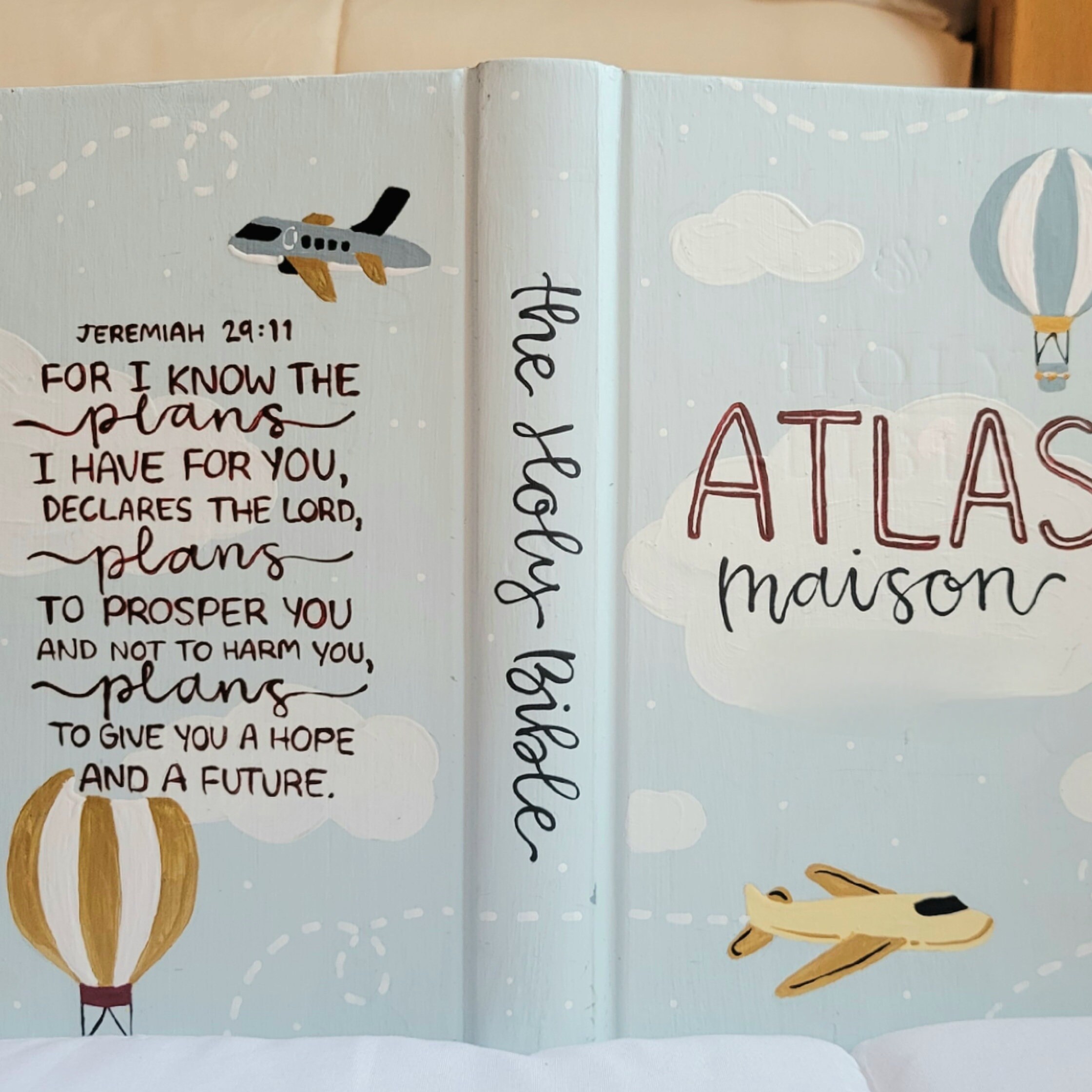 Custom Bible for Baby Boy, Hand-painted Bible, Personalized ESV Bible ...