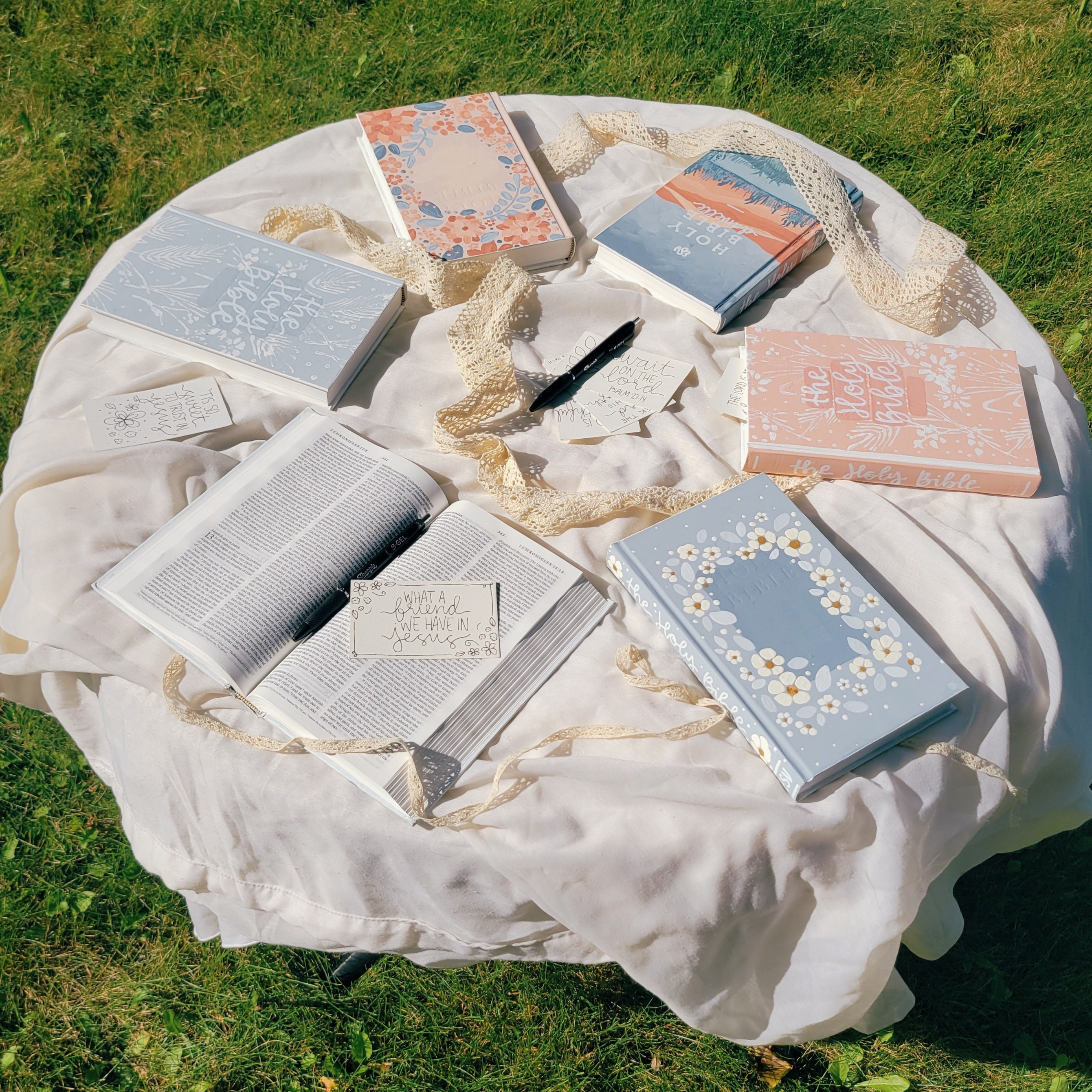 Painted Blue Flower Bible, Floral Bible With Custom Name, Blue Bible ...