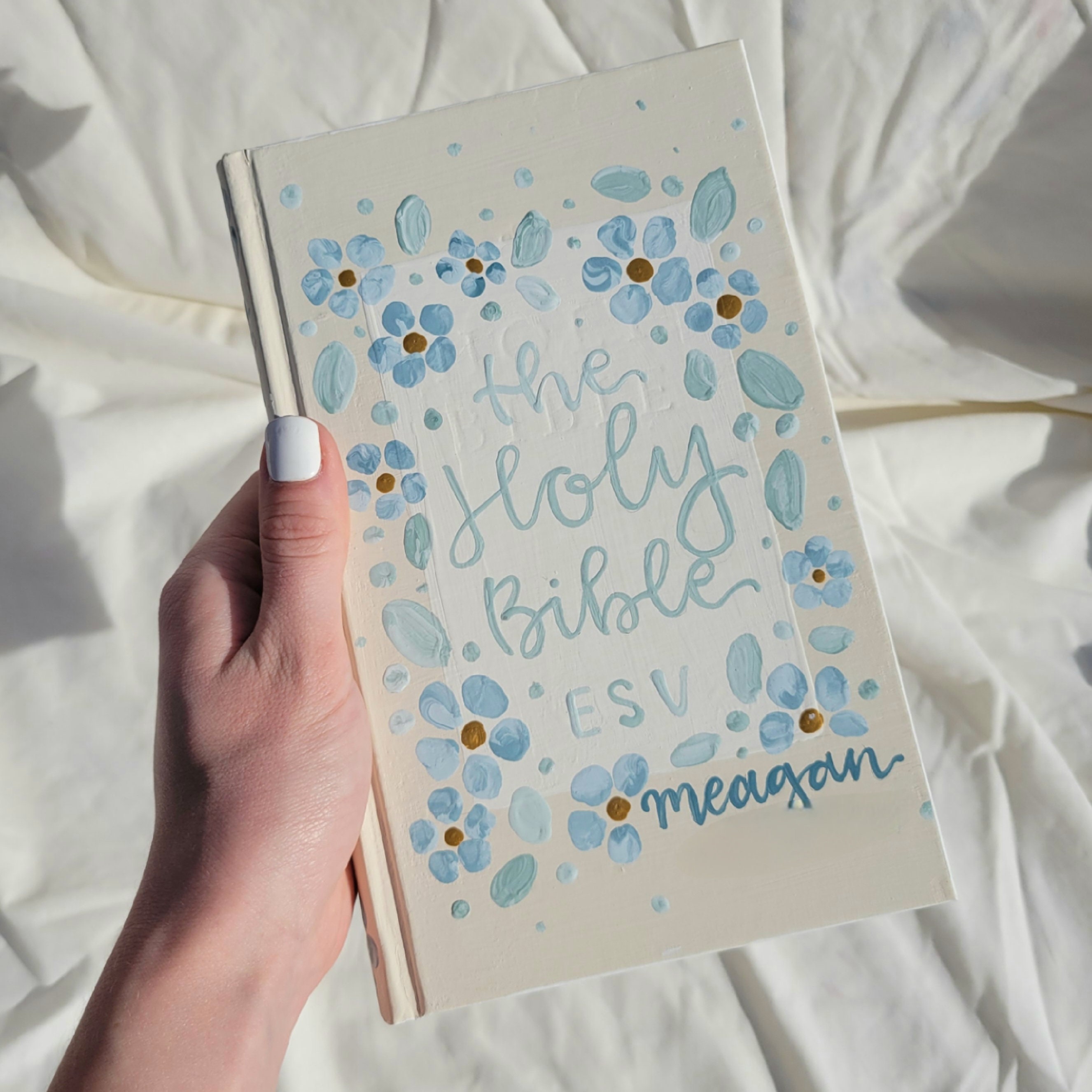 Blue Flower Bible for Girl, Custom Painted Bible, ESV Bible With Custom ...
