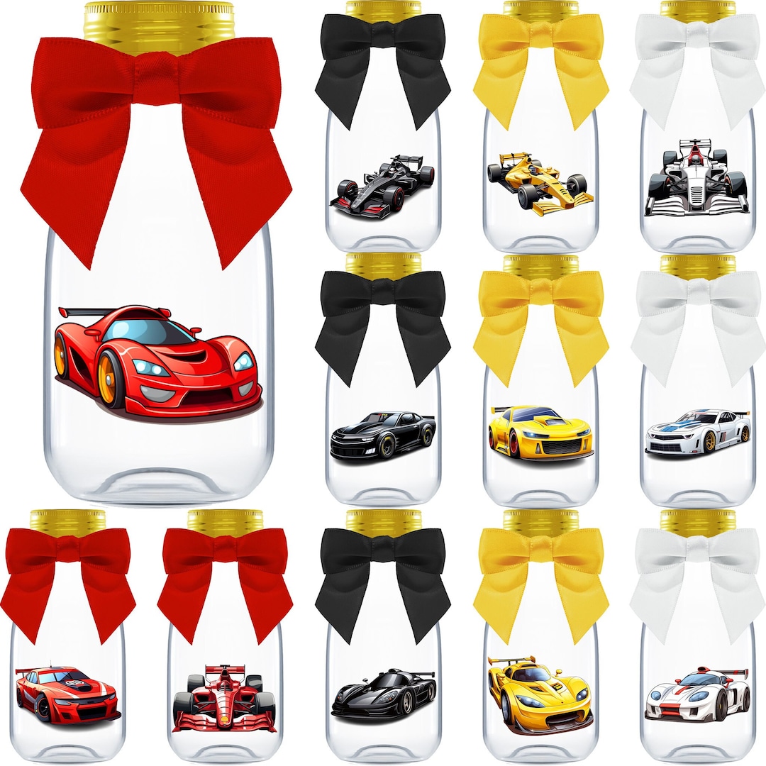 12 Pack Race Car Party Favors DIY Candy Jars With Ribbons and Stickers ...