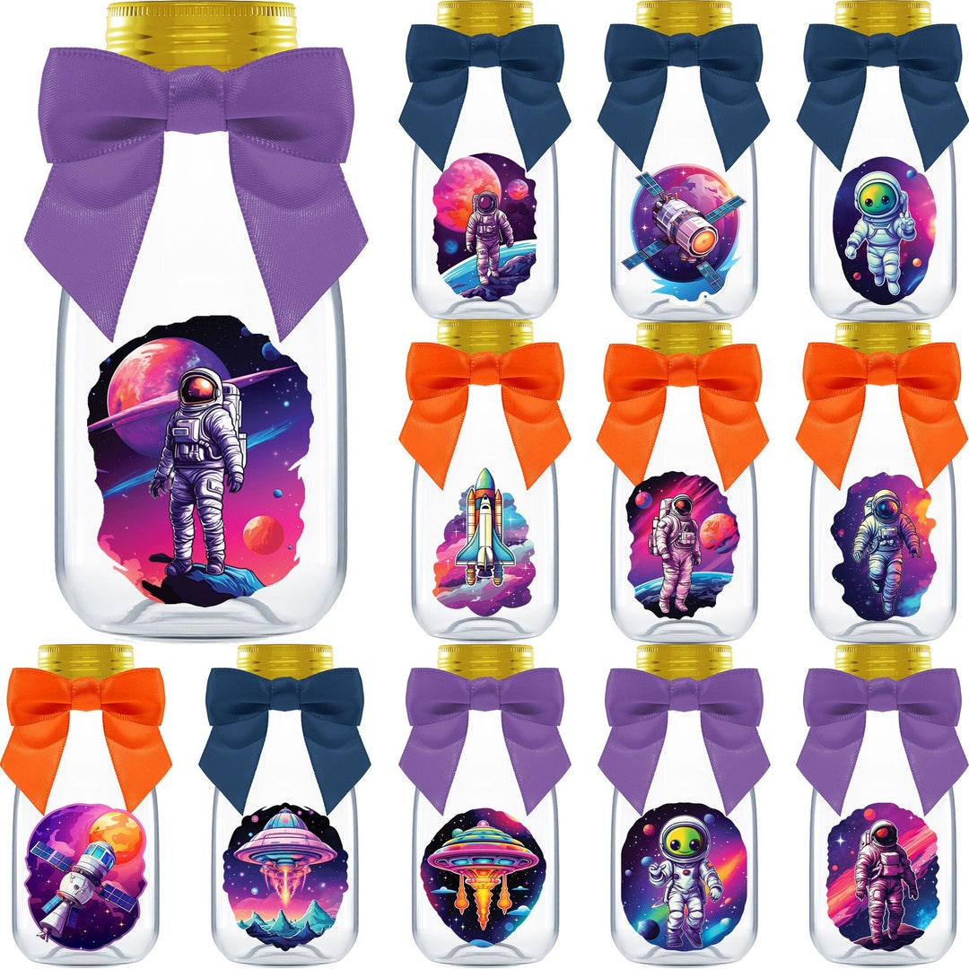 Space Party Favor Jars: DIY Astronaut Stickers & Ribbons (12 Pack) - Etsy