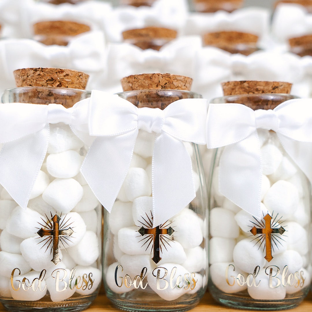 Ethisa God Bless Glass Bottles With Ribbons and Stickers - Party Favors ...