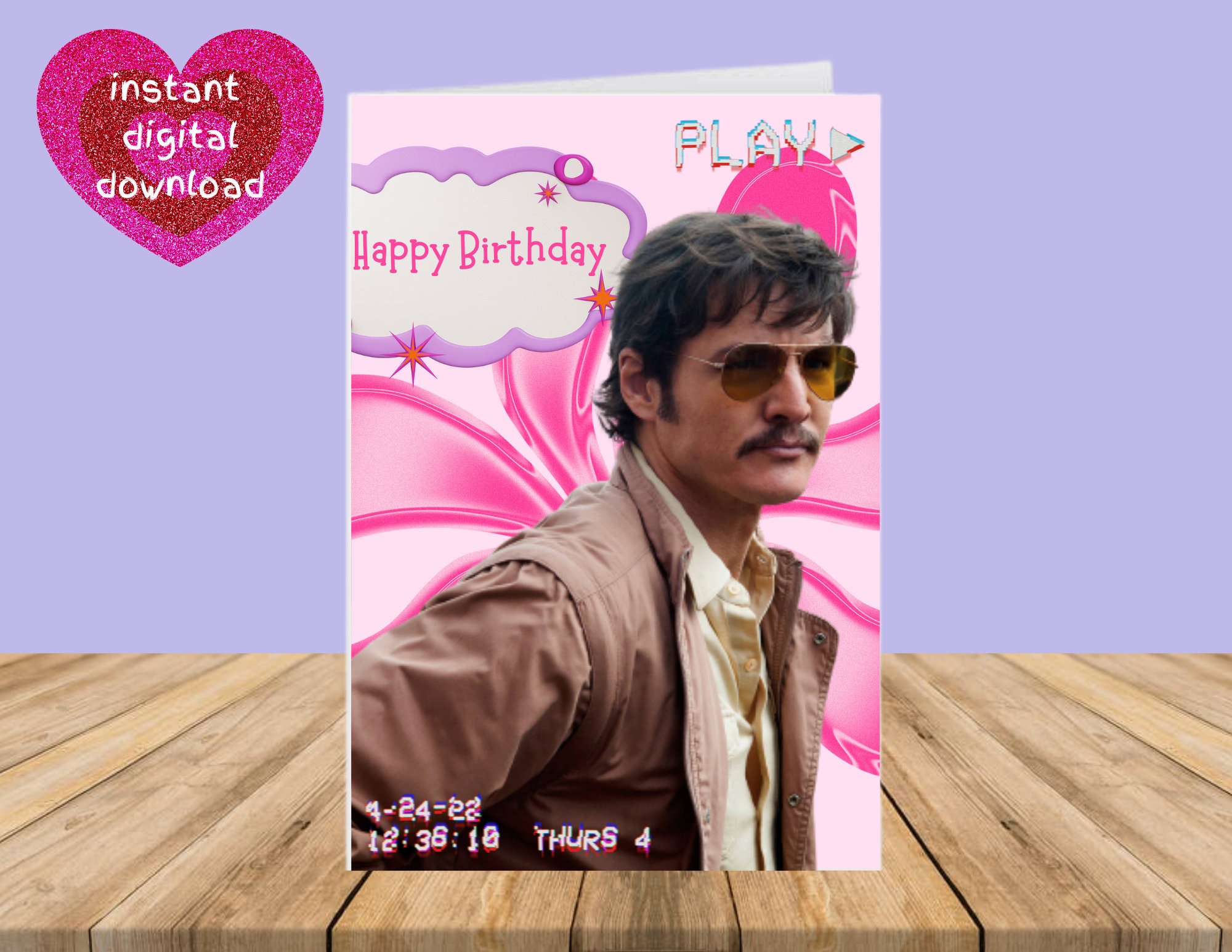 Cute Pedro Pascal Birthday Card | Aesthetic Instant Digital Download ...