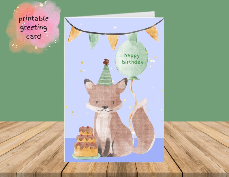 Cute Printable Fox Birthday Card | Instant Digital Download| Birthday ...
