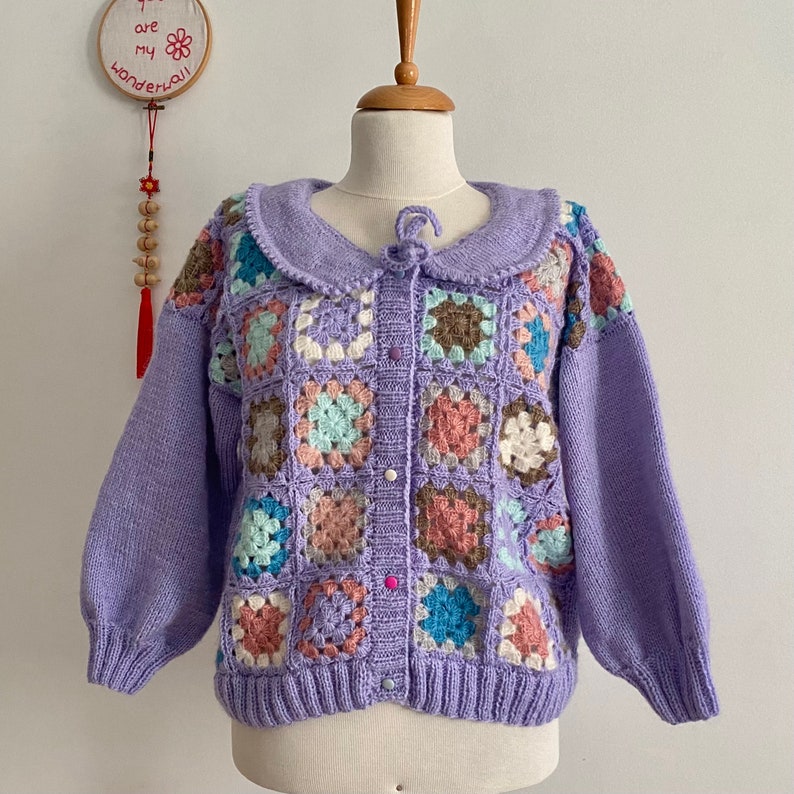 Hey Lyla Crochet and Knit Mix Wool Blend Cardigan Handmade Wool ...