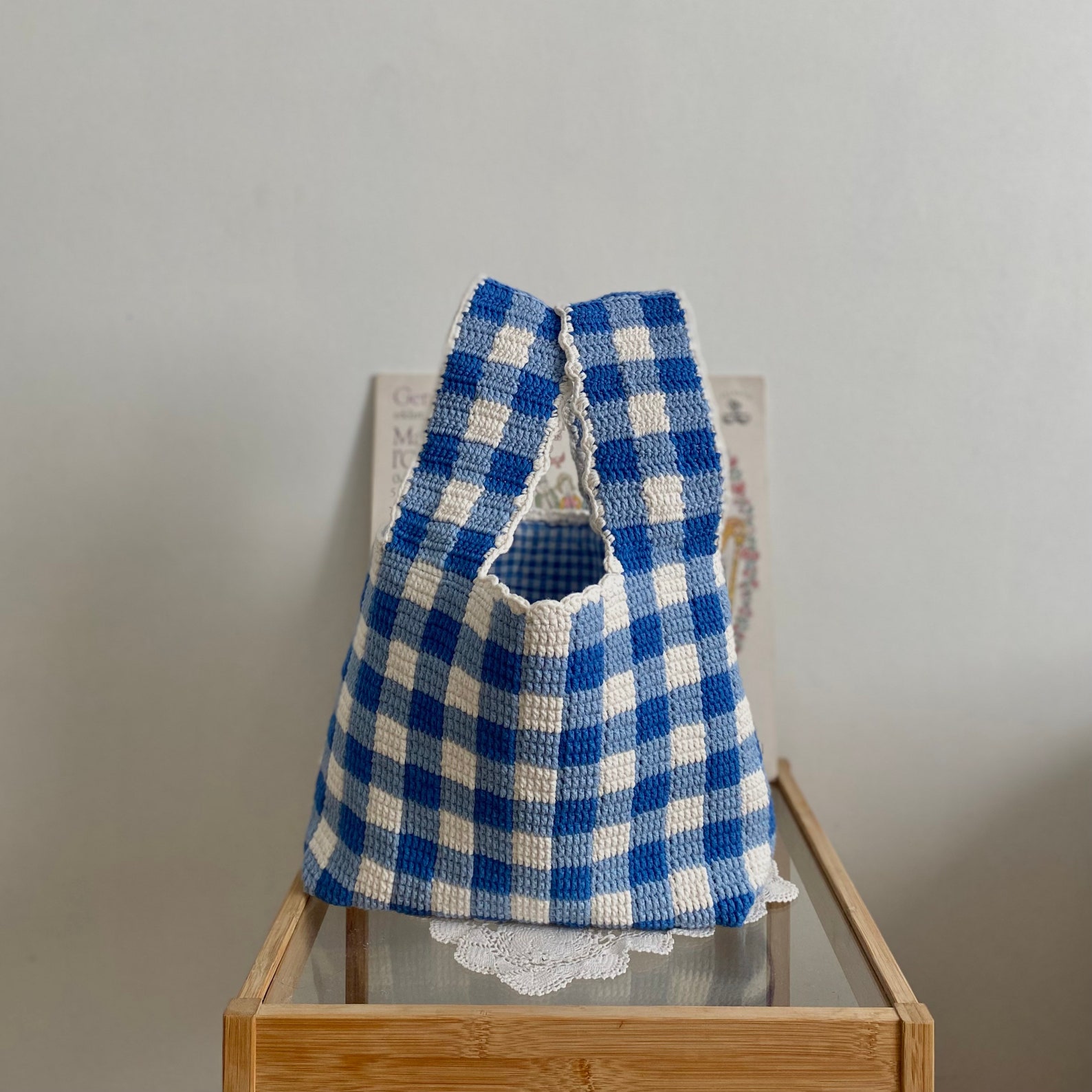 Handmade Crochet Gingham Bag Market Bag Style Gingham - Etsy