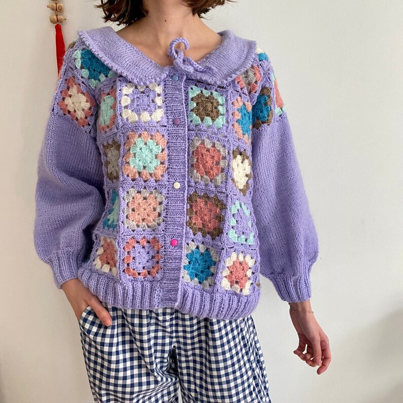 Hey Lyla Crochet and Knit Mix Wool Blend Cardigan Handmade Wool ...