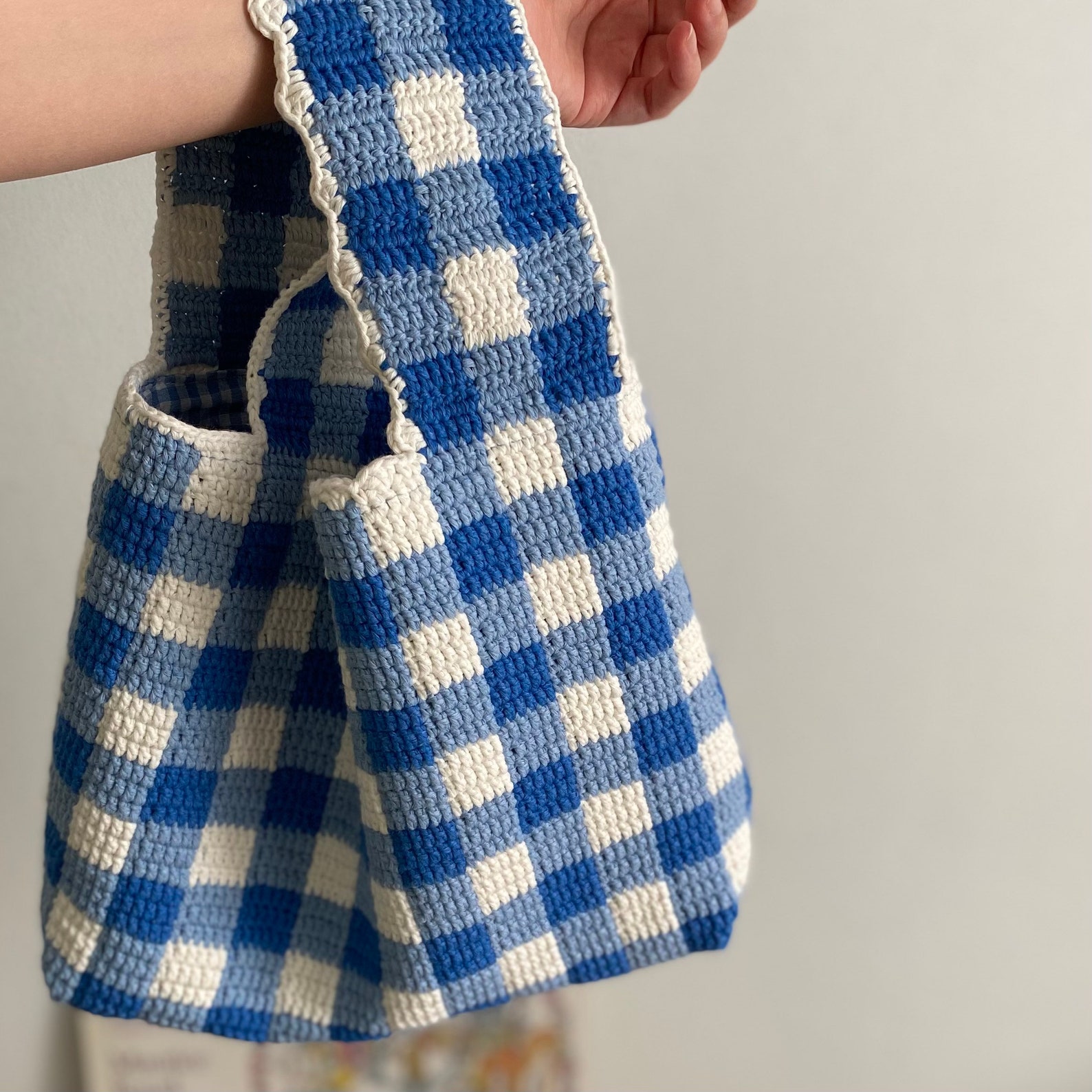 Handmade Crochet Gingham Bag Market Bag Style Gingham - Etsy