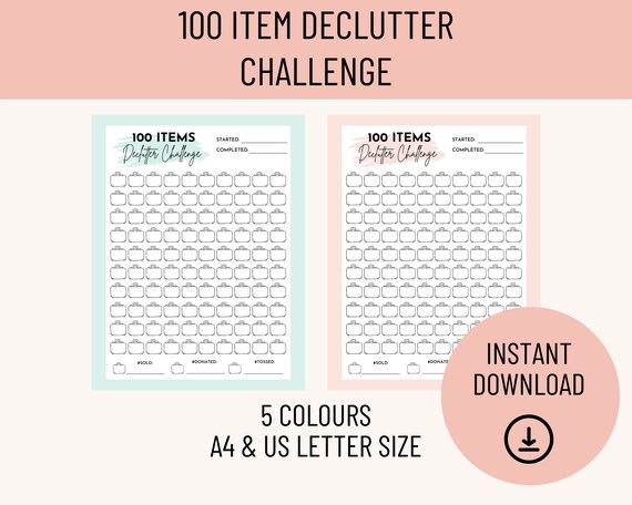 100 ITEM DECLUTTER CHALLENGE Printable Decluttering | Etsy