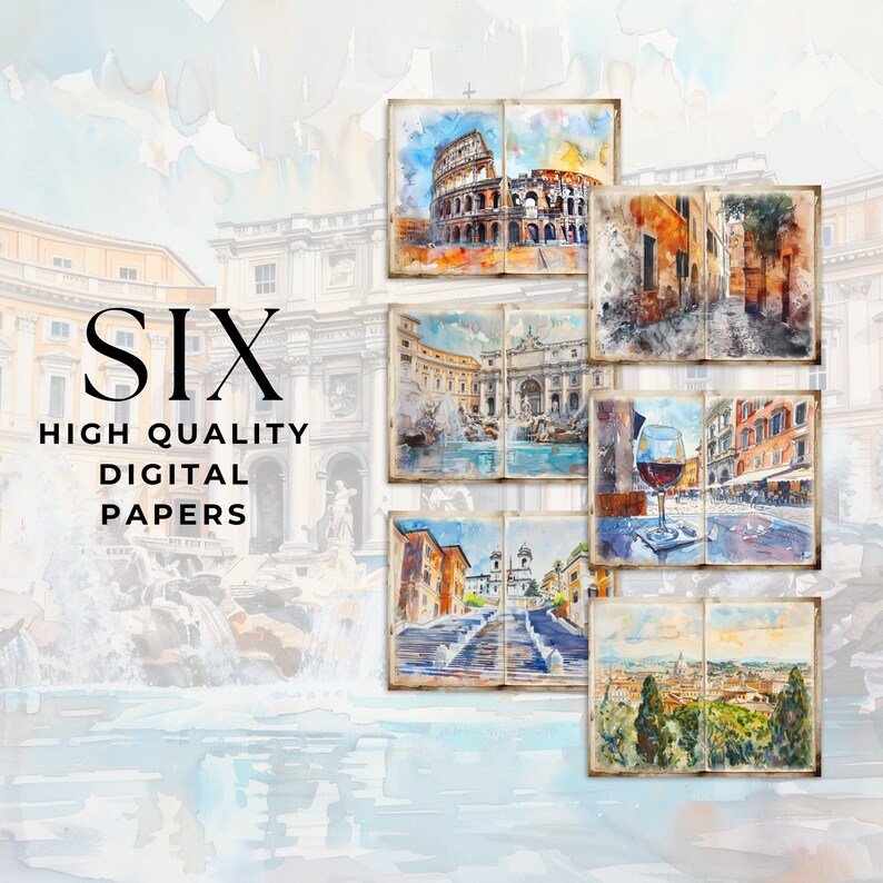 Rome Travel Junk Journal Pages, Watercolor Italian Vista (digital ...