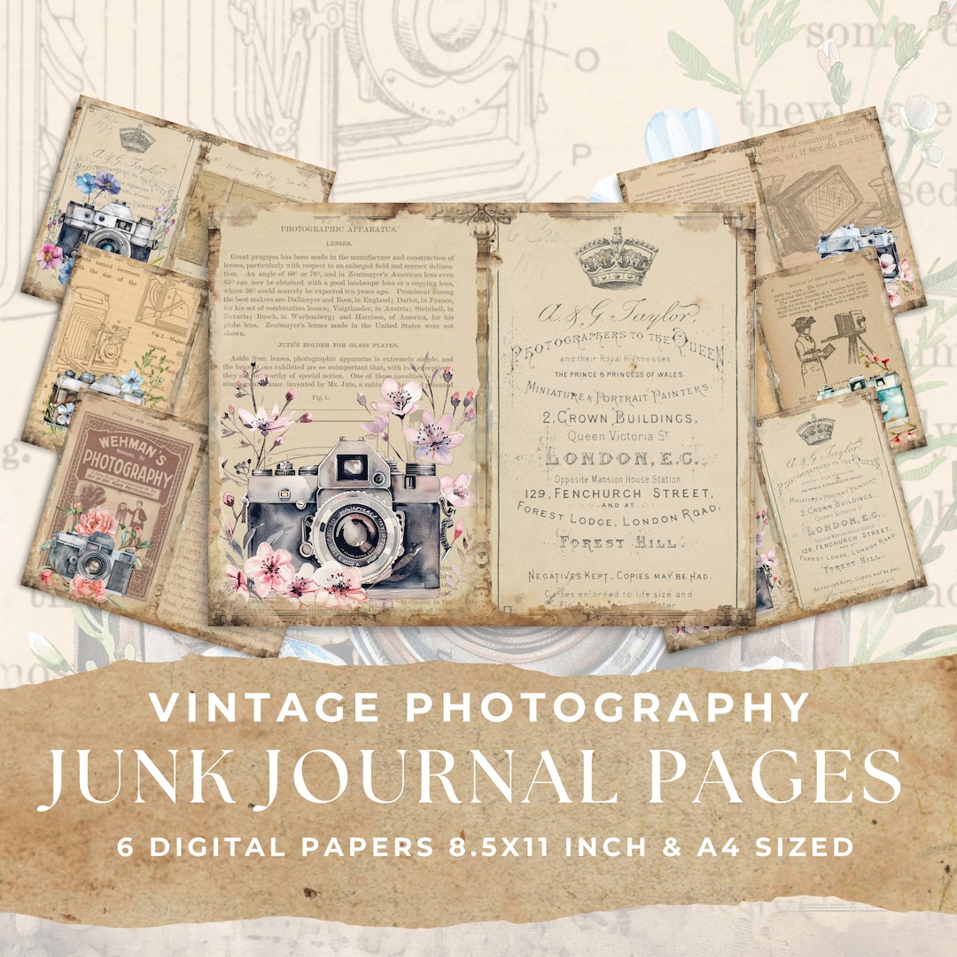 VINTAGE PHOTOGRAPHY Junk Journal Digital Paper, 6 Digital Pages With ...