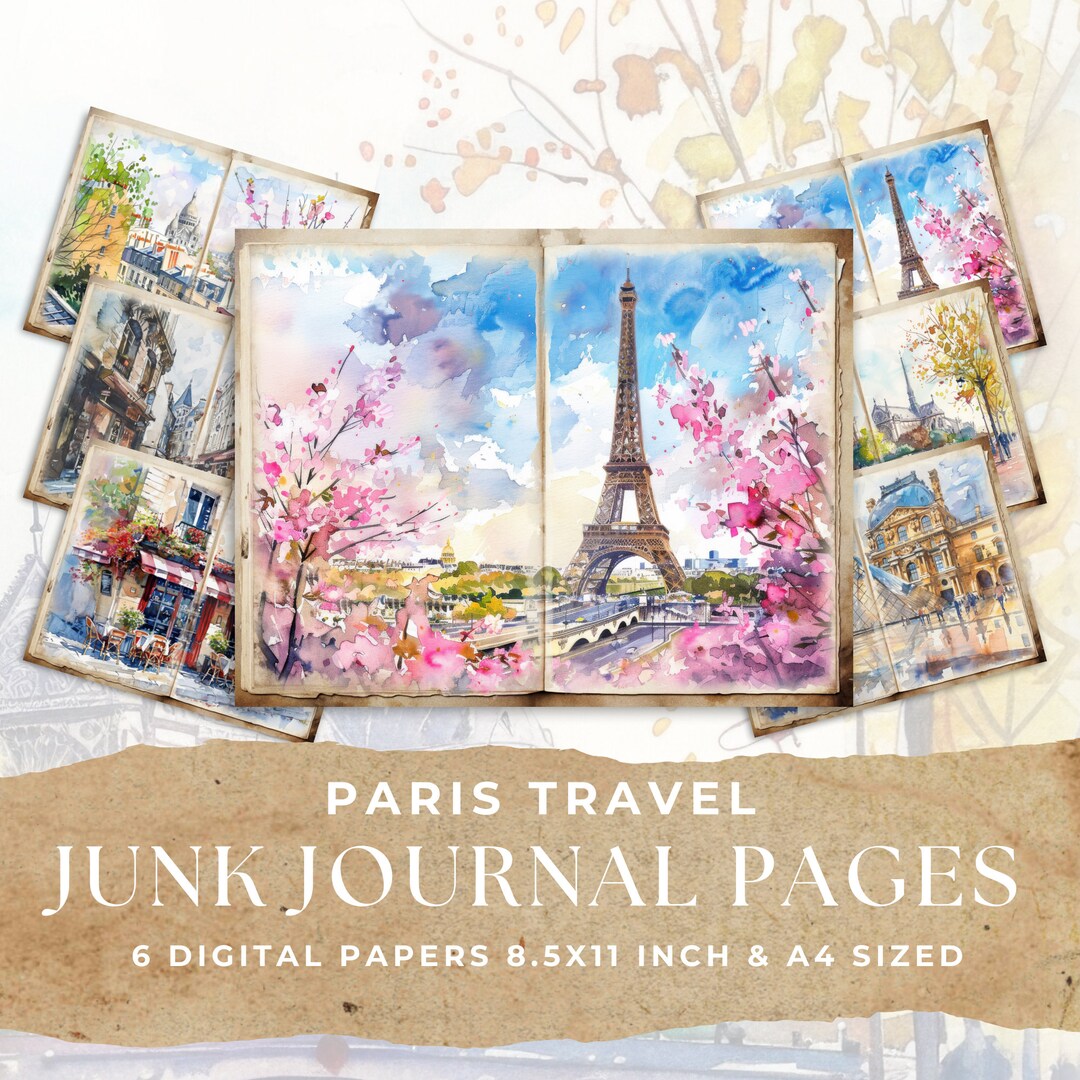 PARIS TRAVEL Junk Journal Digital Paper, 6 Travel Digital Papers ...