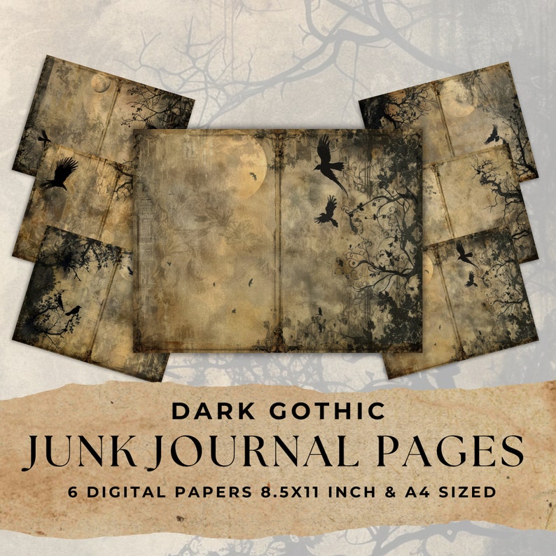 Gothic Crow Junk Journal Pages, Dark Silhouette Paper Craft (digital ...