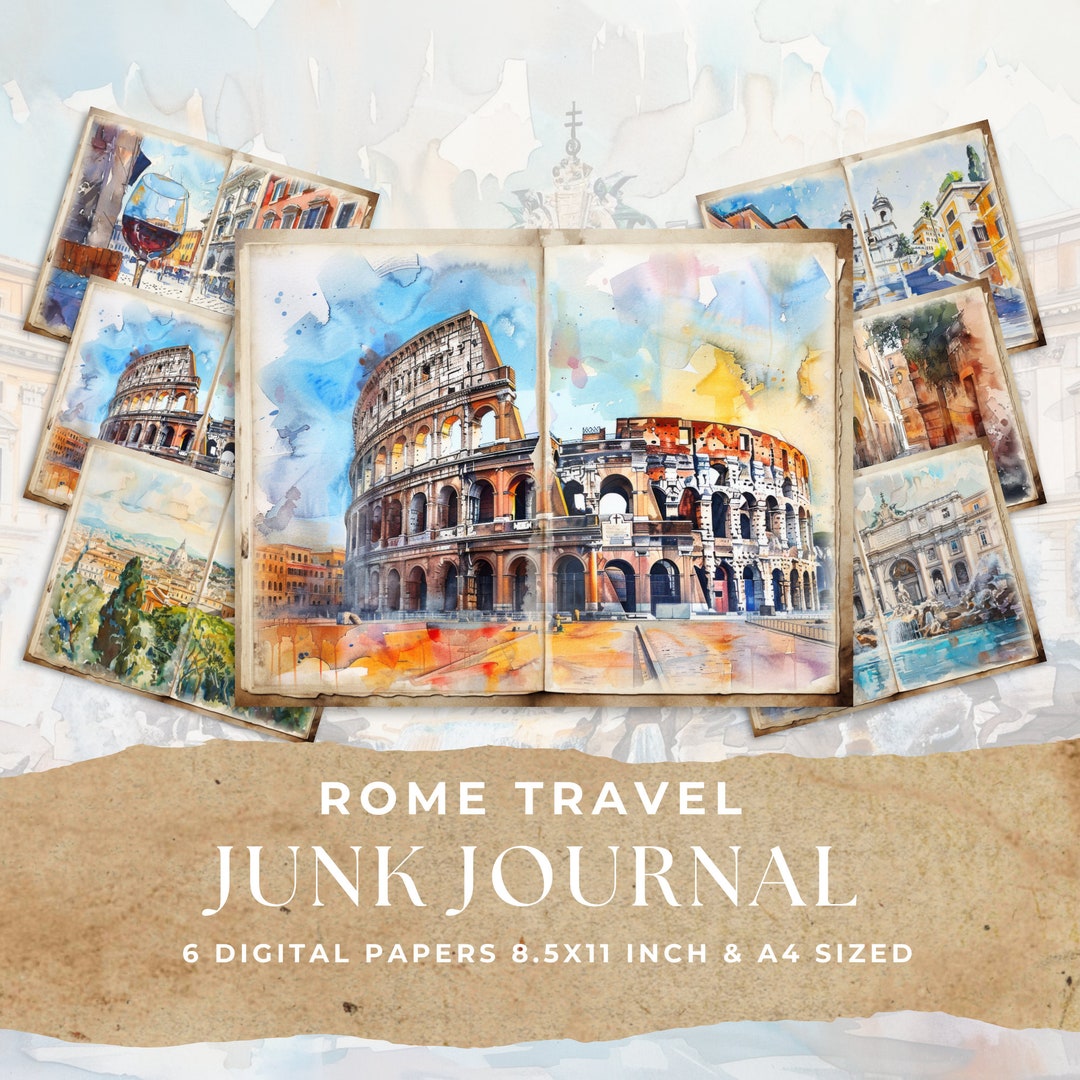 Rome Travel Junk Journal Pages, Watercolor Italian Vista (digital ...