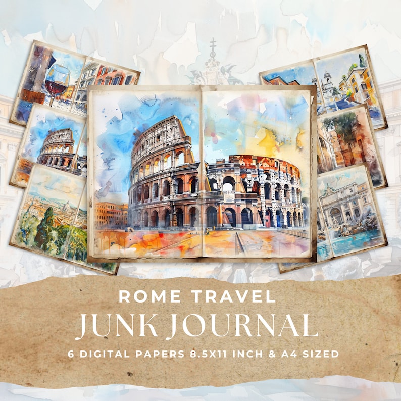 Rome Travel Junk Journal Pages, Watercolor Italian Vista (digital ...