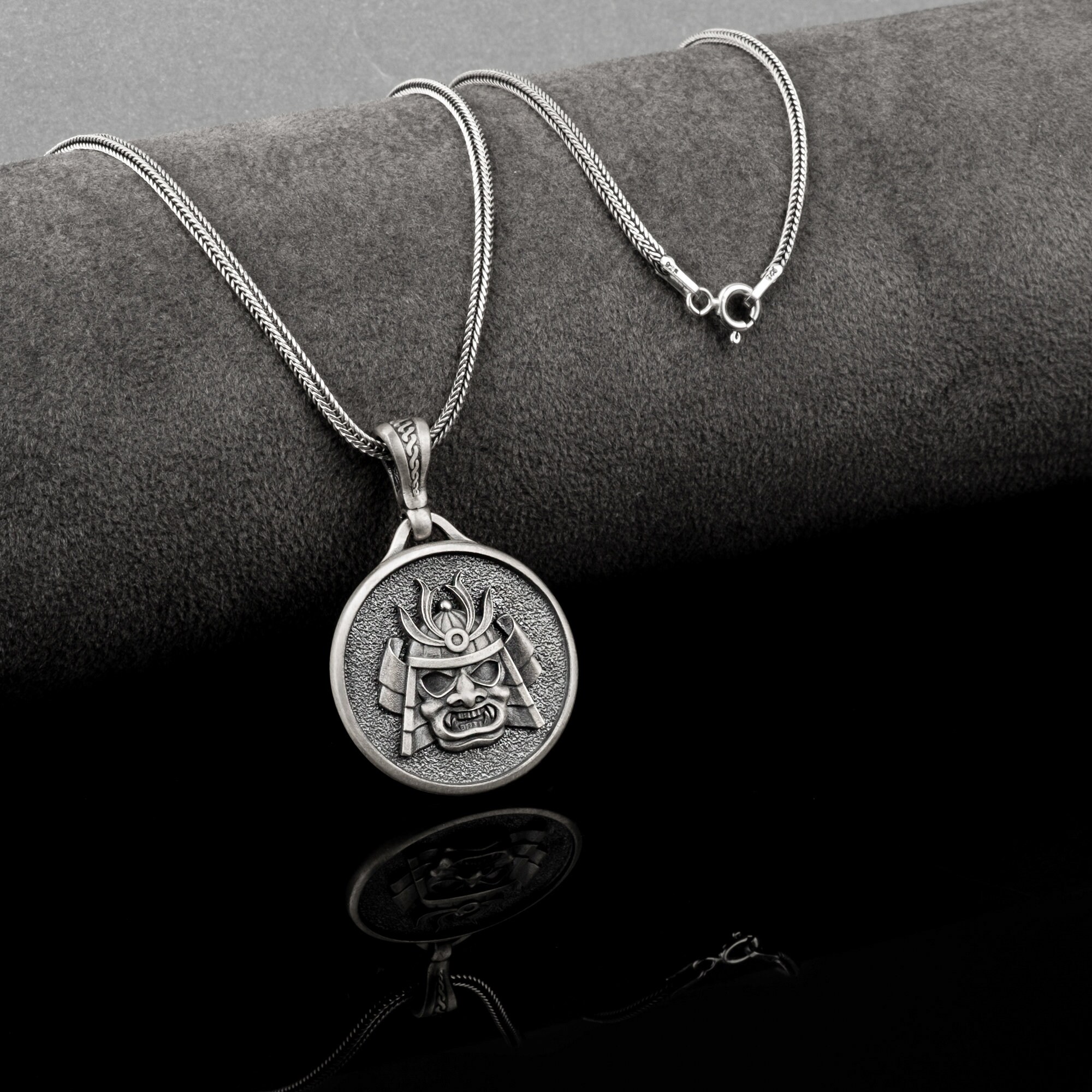 Silver Samurai Pendant Engraved Samurai Necklace Medieval - Etsy